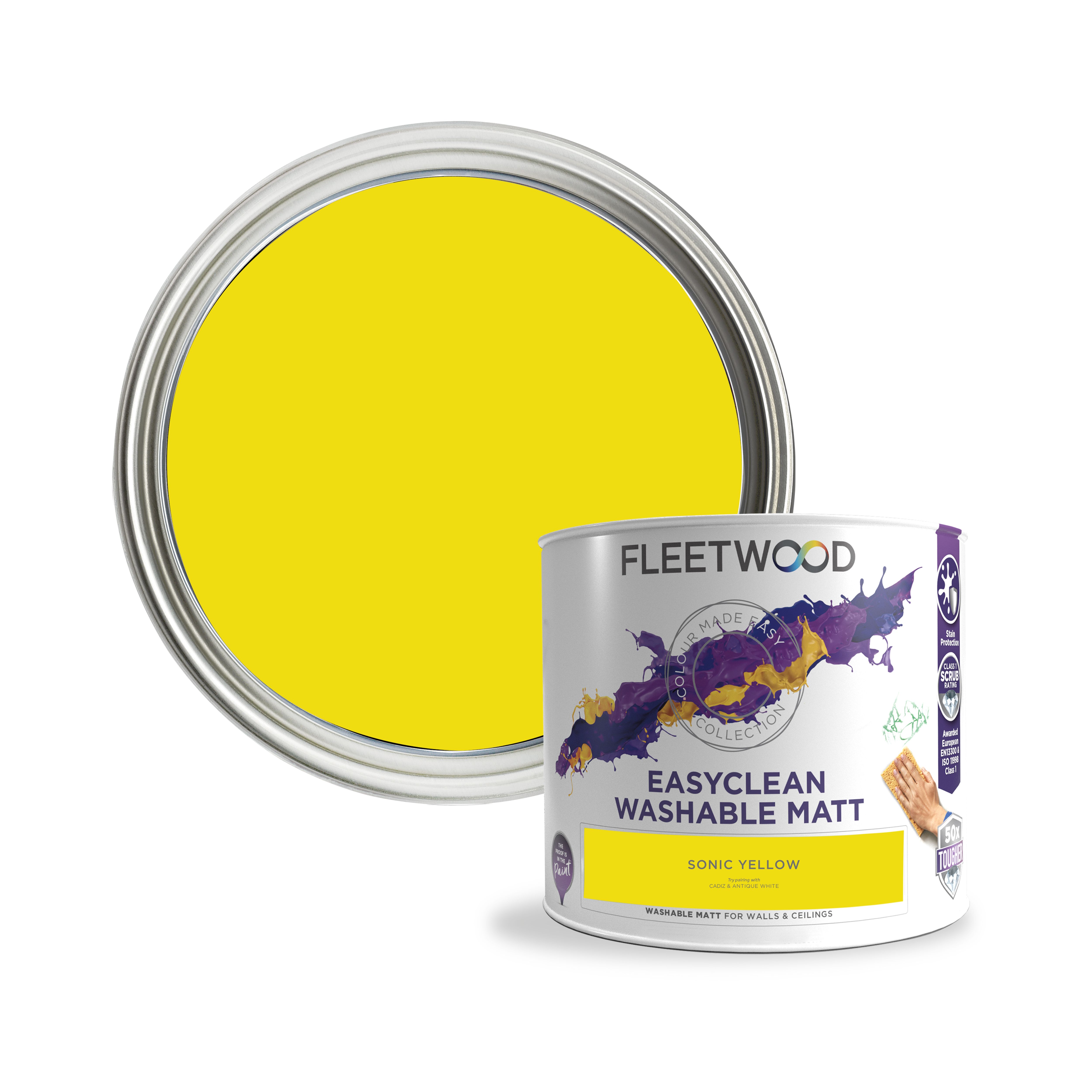 Fleetwood Easyclean Matt Sonic Yellow Matt Emulsion paint, 2.5L | DIY ...