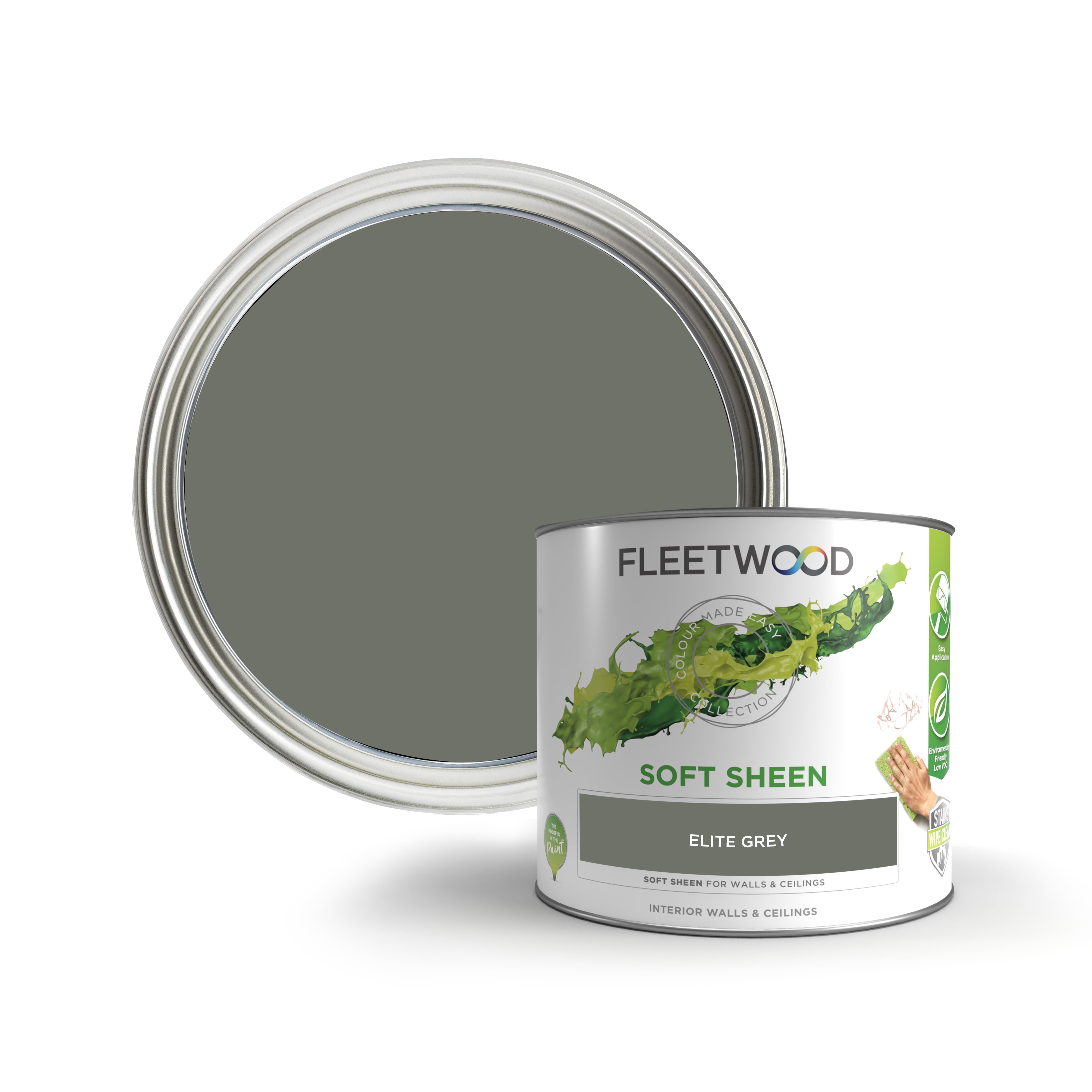 Fleetwood Elite Grey Soft sheen Wall & ceiling Emulsion paint, 2.5L