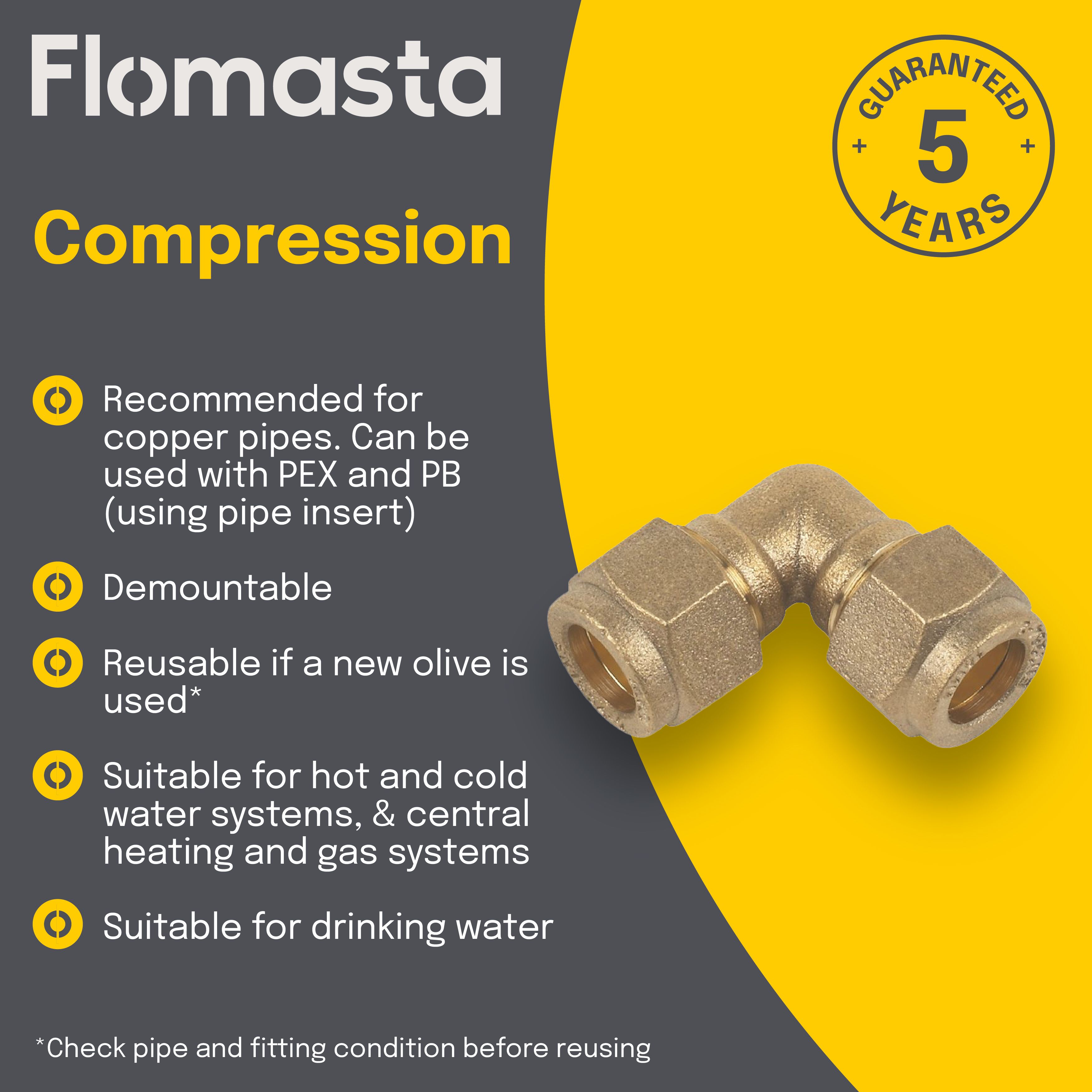 Flomasta Compression 90° Equal Spigot Pipe elbow (Dia)22mm, Pack of 10
