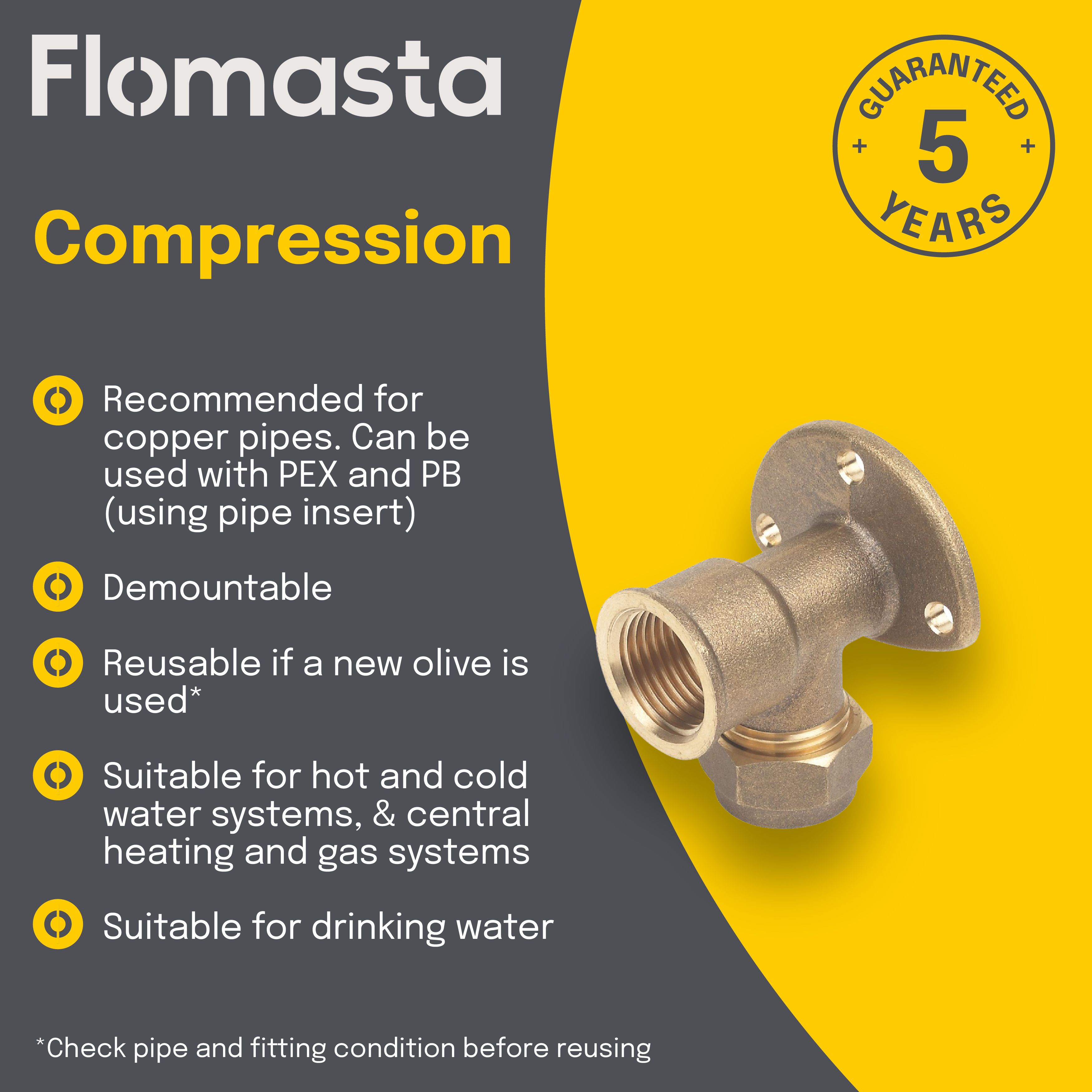 Flomasta Compression 90° Wallplate Pipe elbow (Dia)33mm