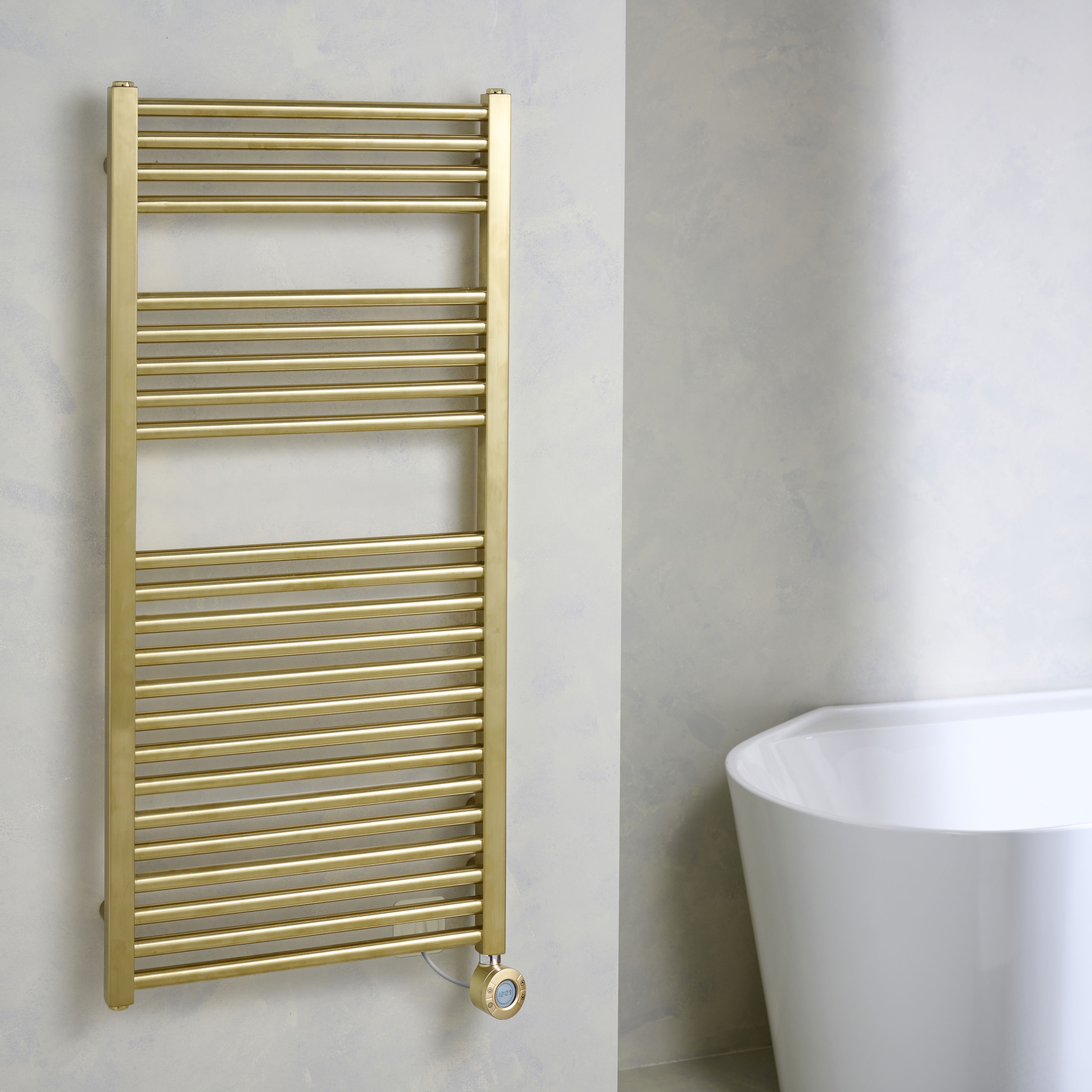 Flomasta Galene Brass effect Electric Flat Towel warmer (W)500mm x (H ...