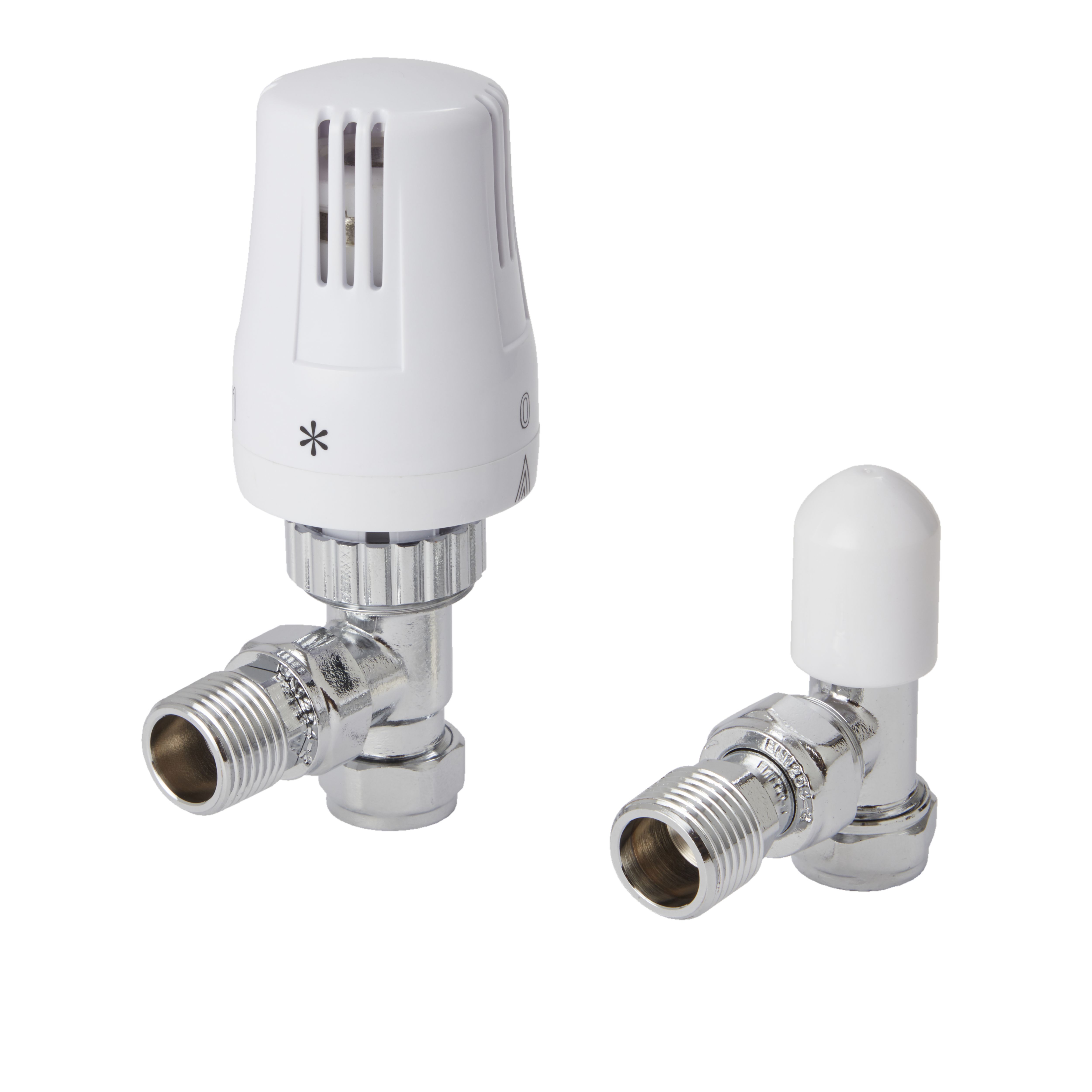 Flomasta Polished Angled Thermostatic Radiator valve & lockshield (Dia ...