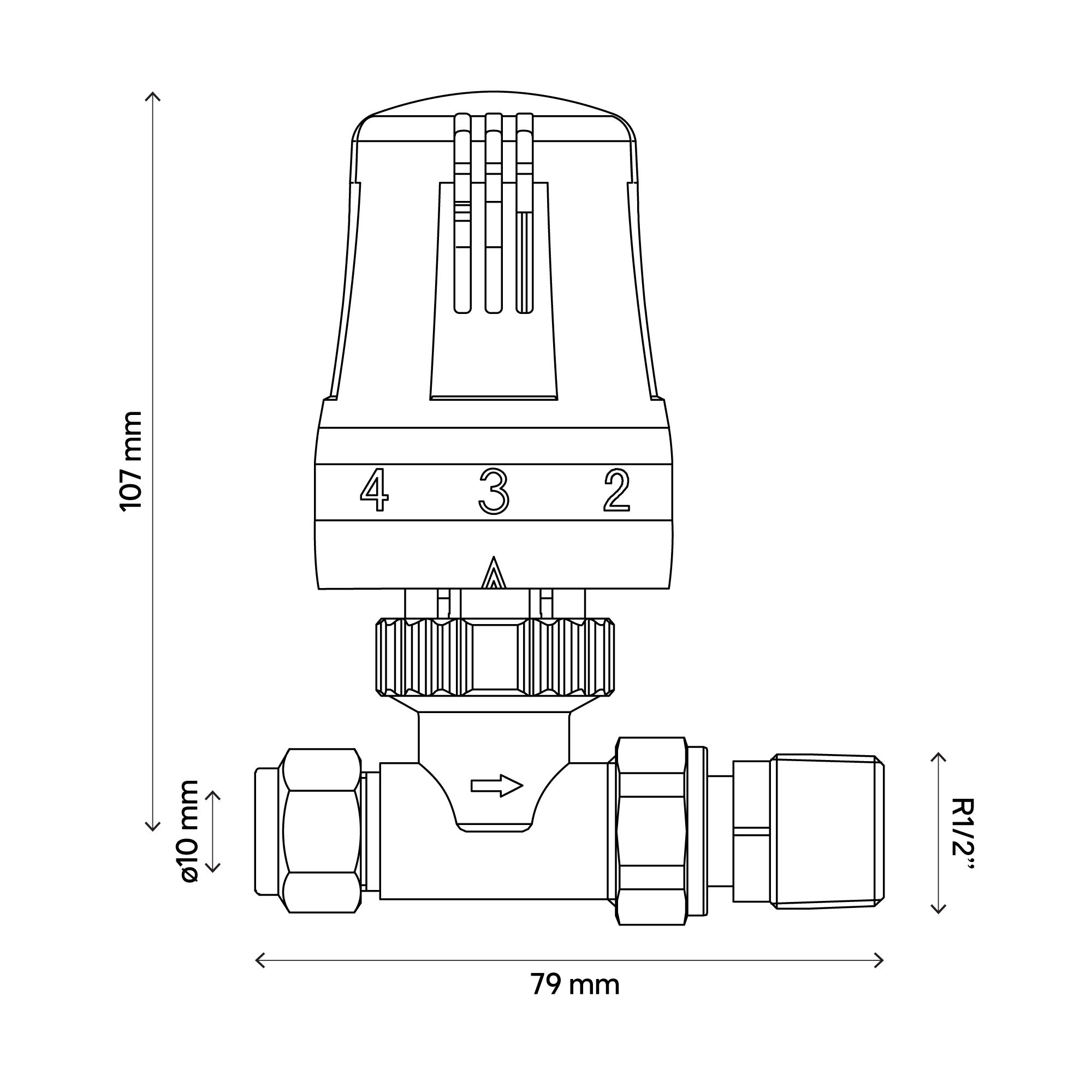 Flomasta Polished Straight Radiator valve (Dia)10mm x ½"