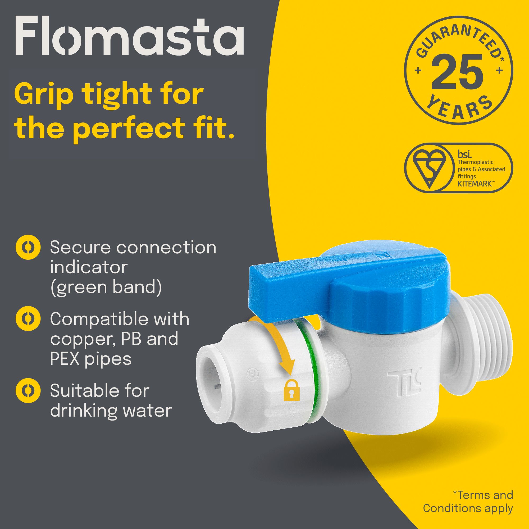 Flomasta Push-fit Hot Washing machine tap, (Dia)15mm x 19.05mm