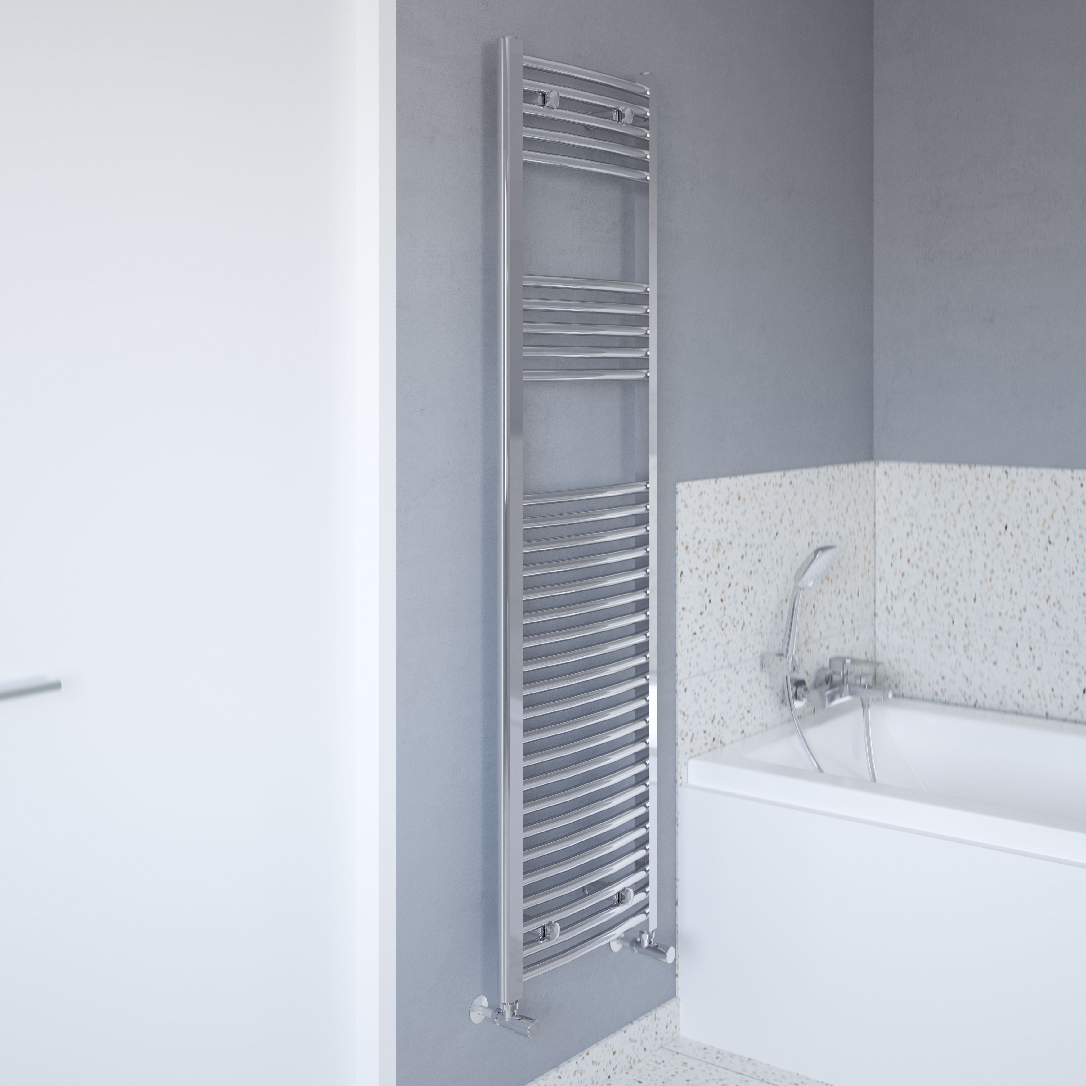 Flomasta Silver 1524BTU Vertical Towel radiator (W)450mm x (H)1600mm