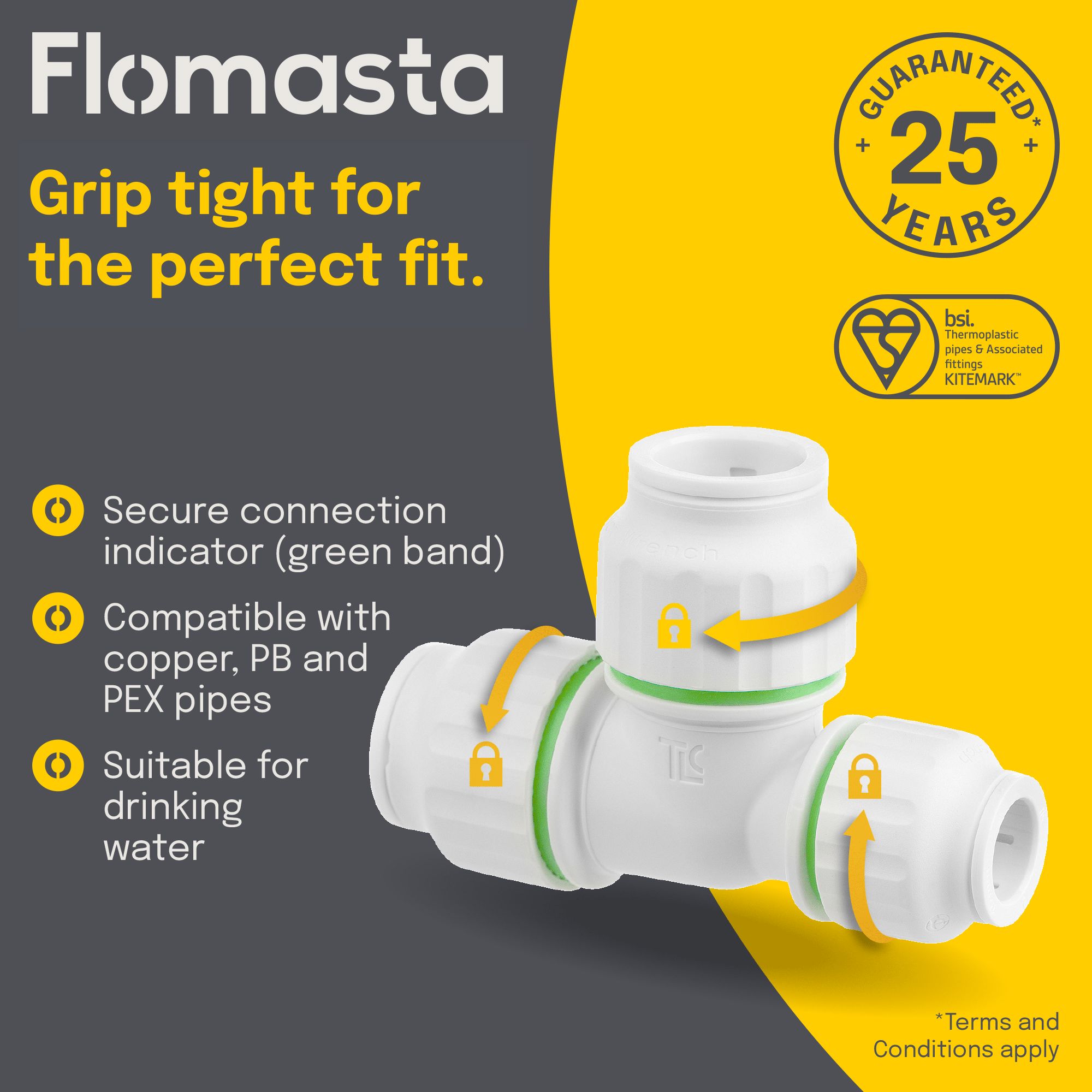 Flomasta SPT67464M White Push-fit Reducing Pipe tee (Dia)22mm x 15mm x ...