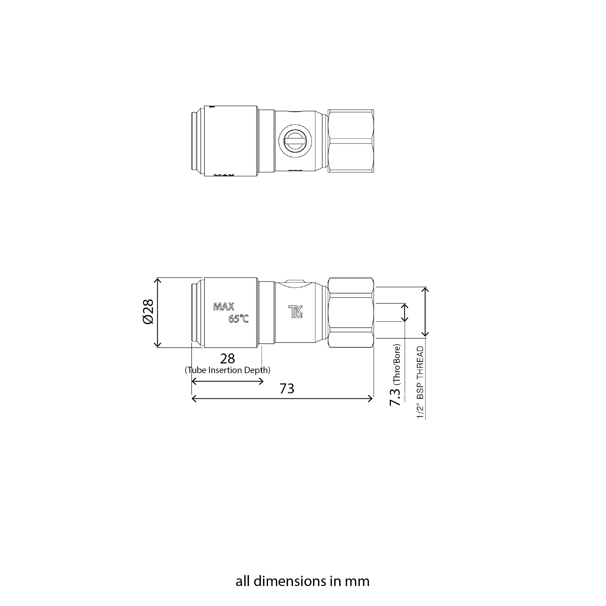 Flomasta Straight Push-fit Service Valve, 26mm x ½"
