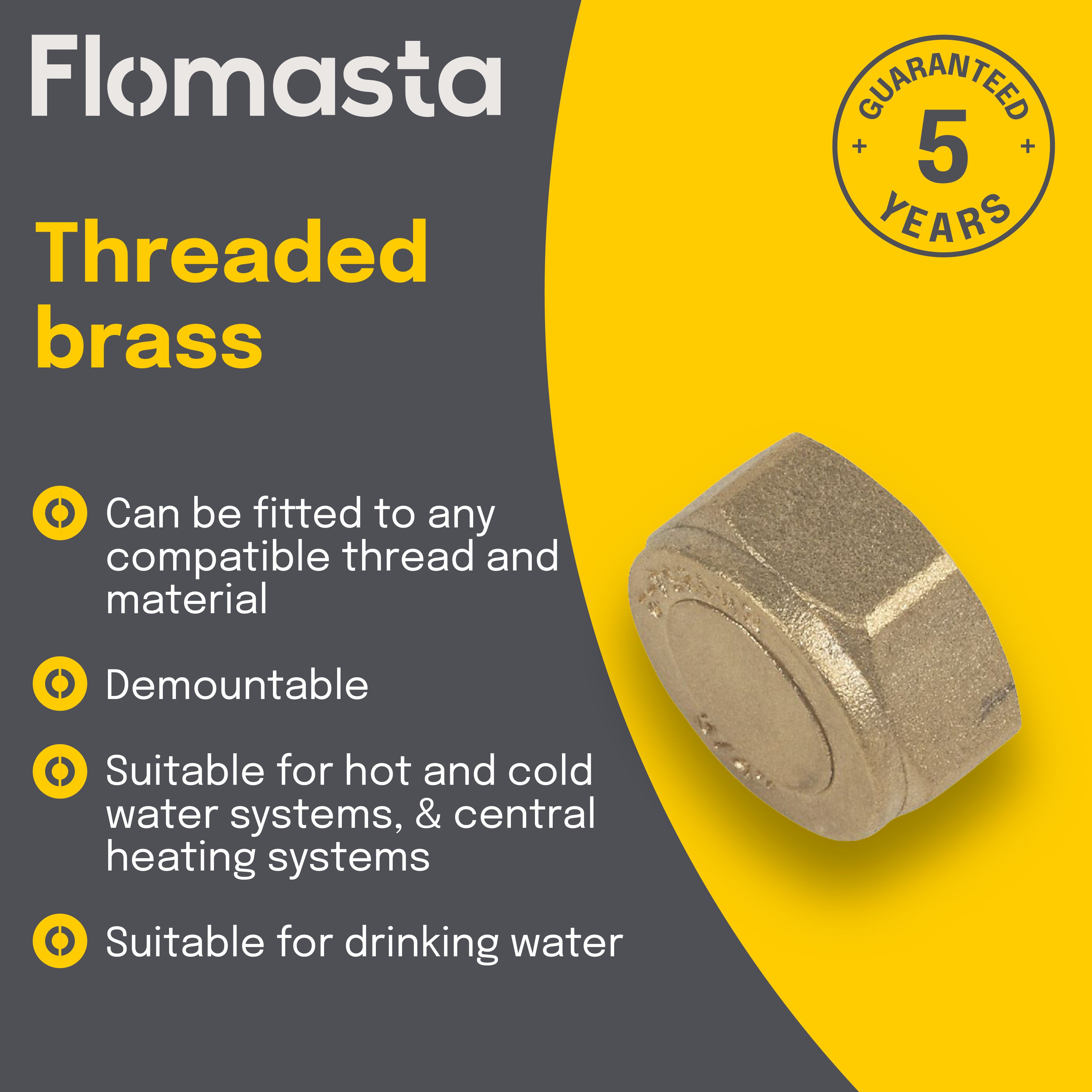 Flomasta Thread fitting Brass Gold effect Round Threaded Blanking cap 1"