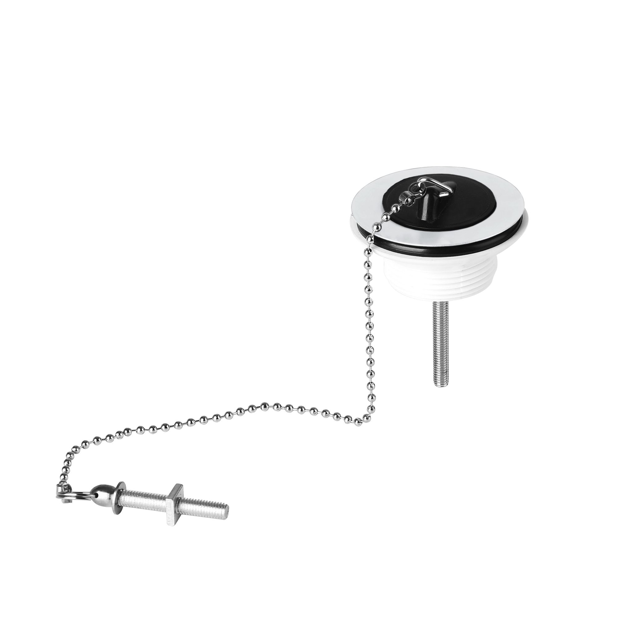 Flomasta White, black Polypropylene (PP) & stainless steel Plug & chain ...