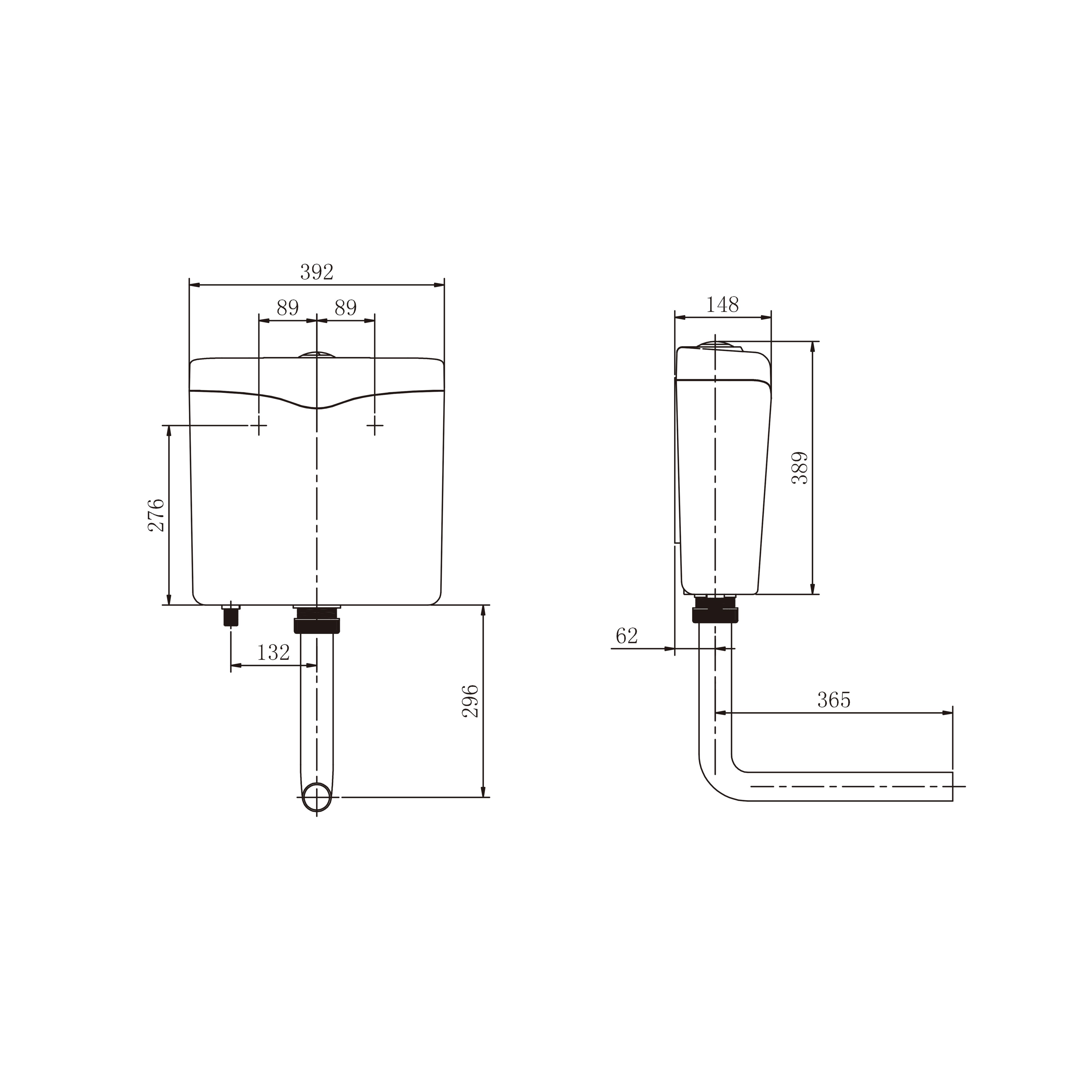 Flomasta White Exposed Water-saving Cistern (H)389mm (W)14.8cm (D)14.8cm