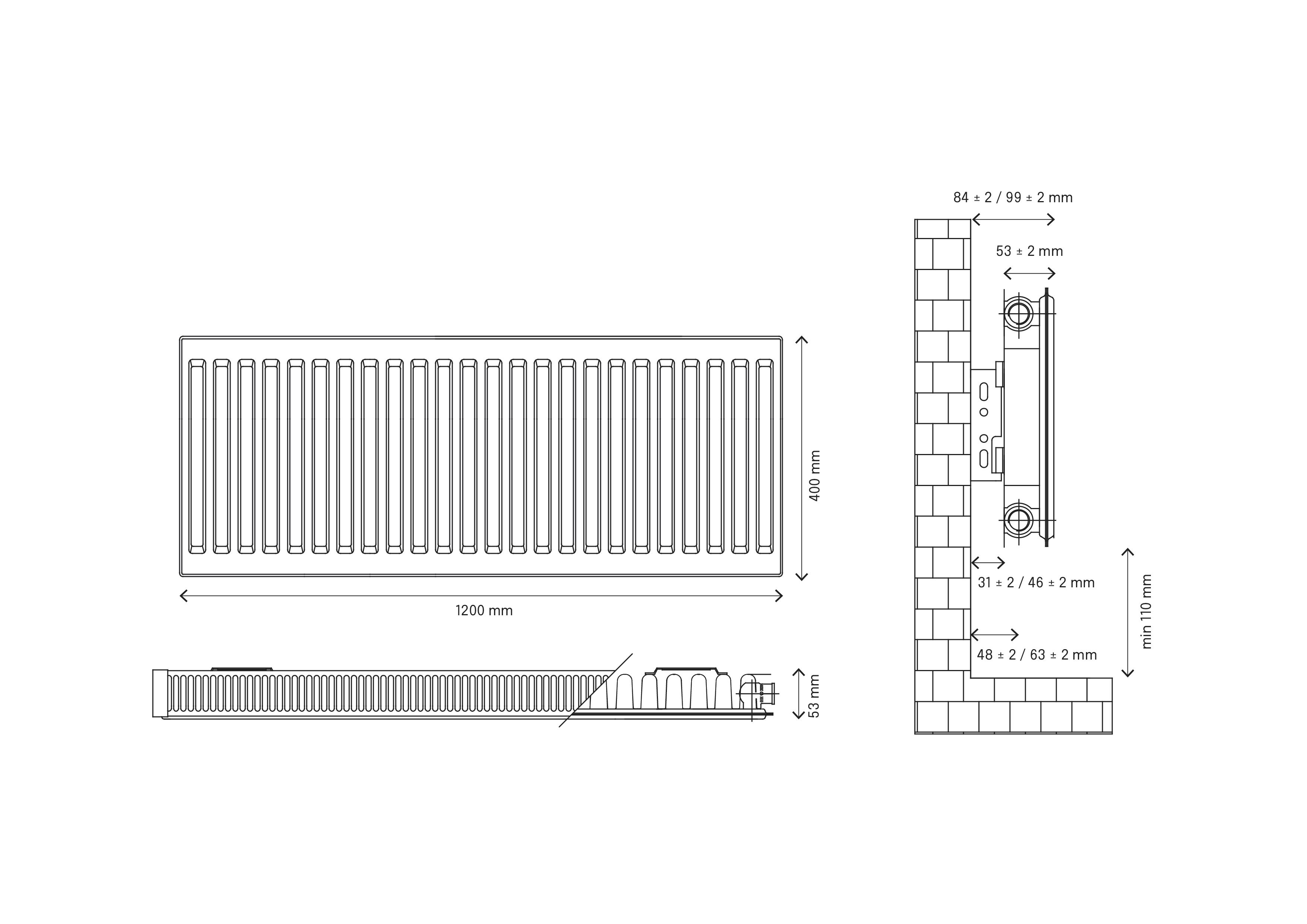 Flomasta White Type 11 Single Panel Radiator, (W)1200mm x (H)400mm
