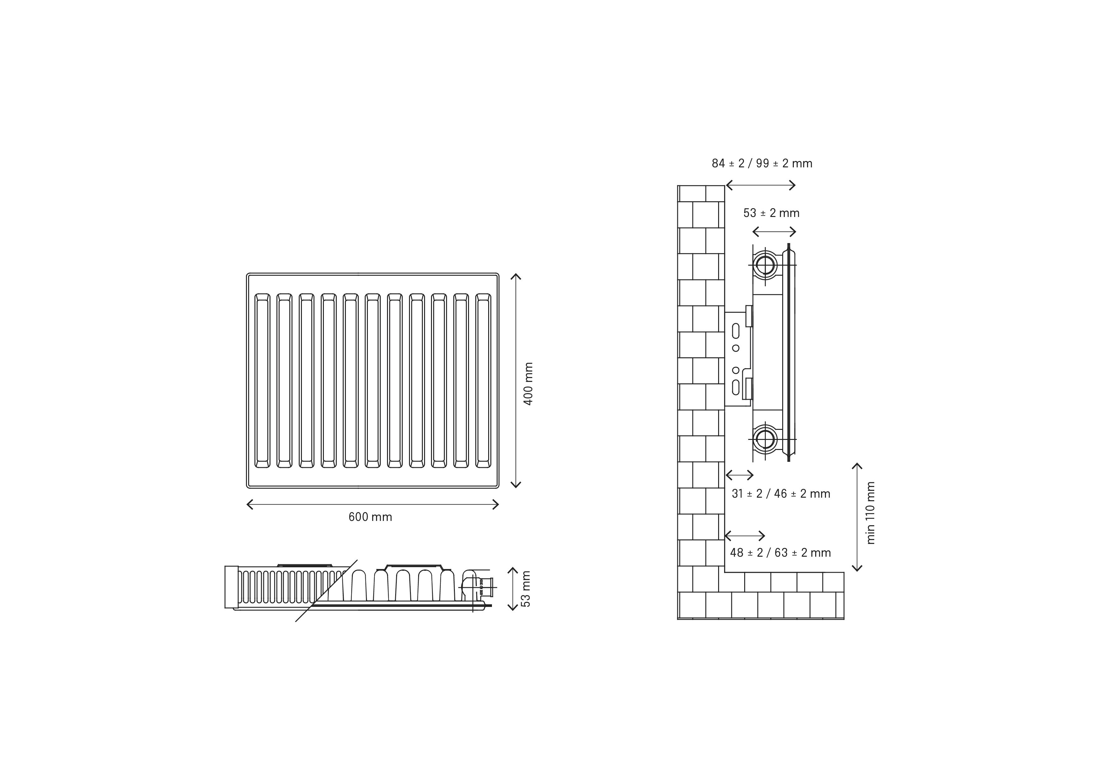 Flomasta White Type 11 Single Panel Radiator, (W)600mm x (H)400mm