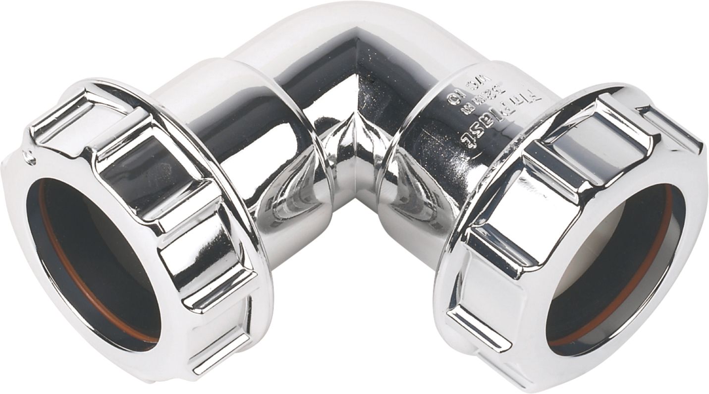 FloPlast 214914 Chrome effect Compression 90° Waste pipe Bend (Dia)32mm
