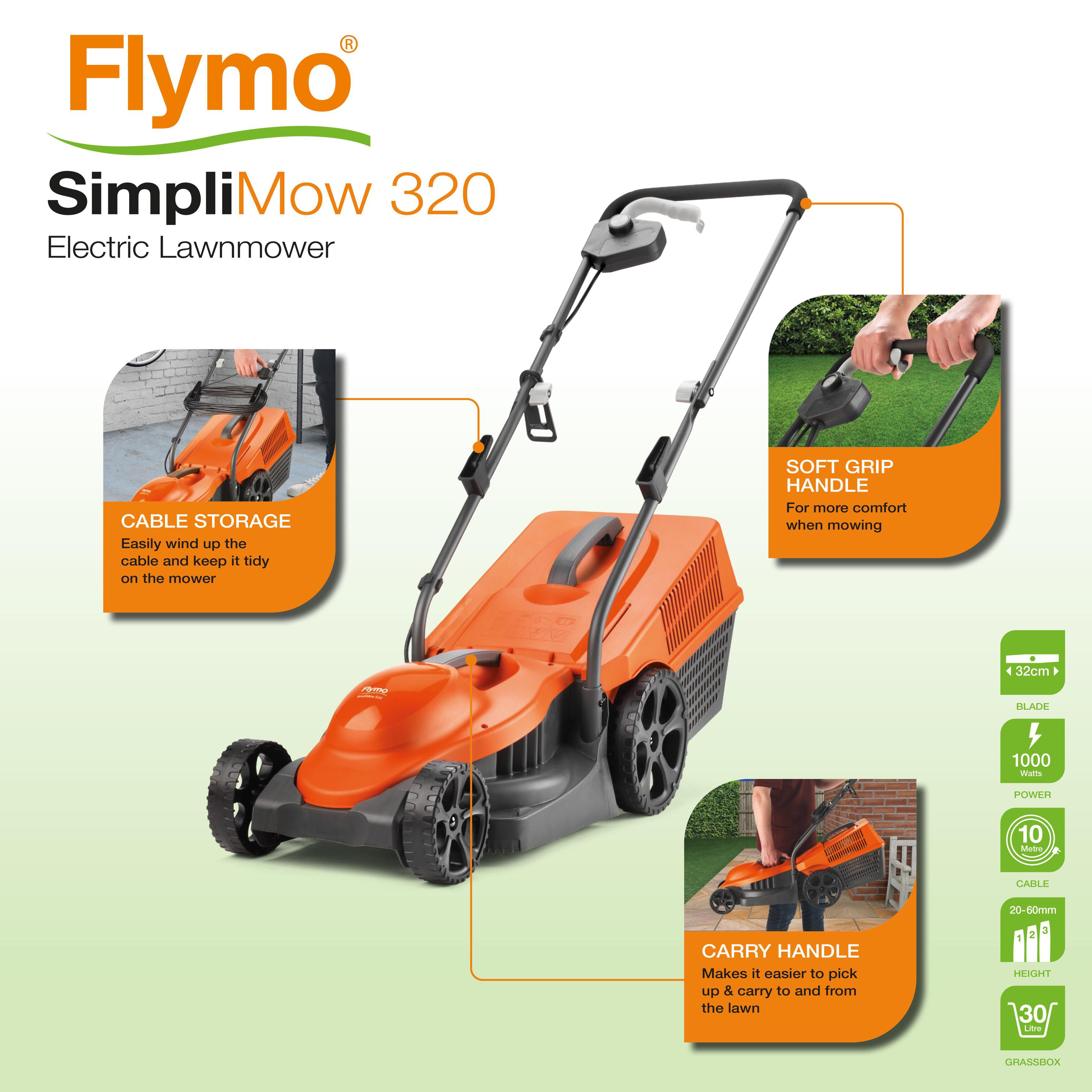 Flymo 1000W 32cm Corded Rotary Lawnmower - SimpliMow 320