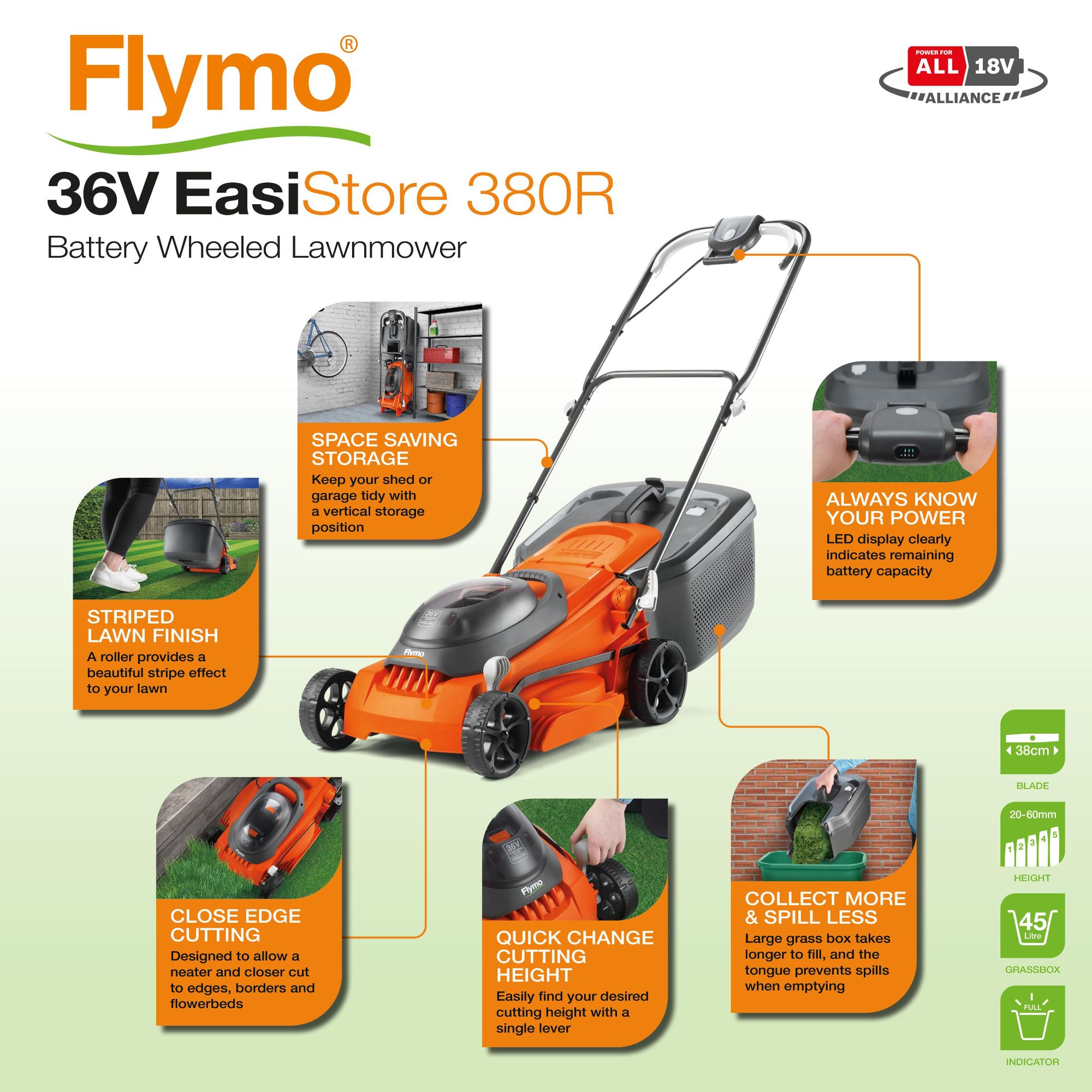 Flymo Battery Rotary Lawnmower 9705385-01 Cordless 36V Push Lawnmower
