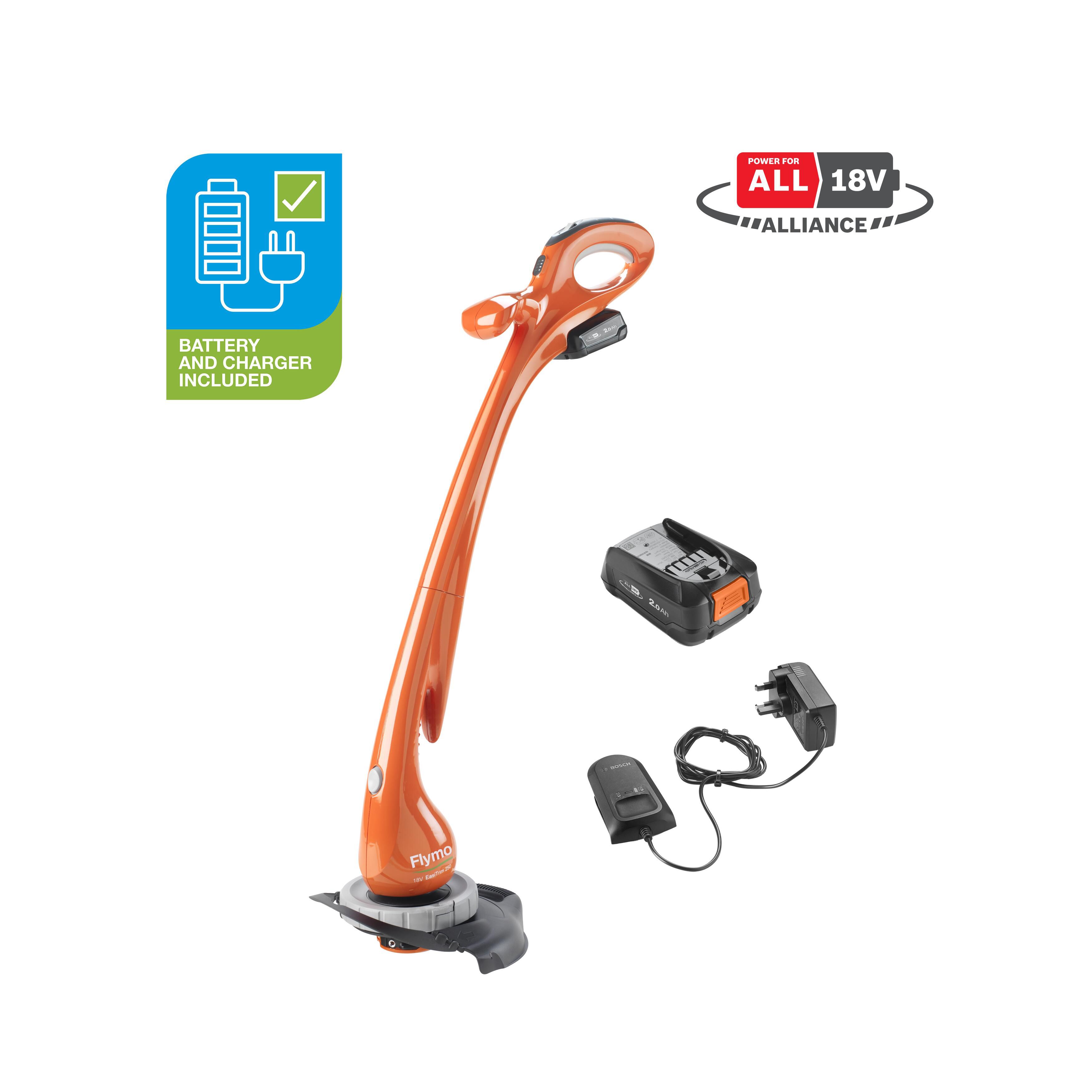 FLYMO EASITRIM 250 18V 250MM CORDLESS GRASS TRIMMER (1 X 2AH)