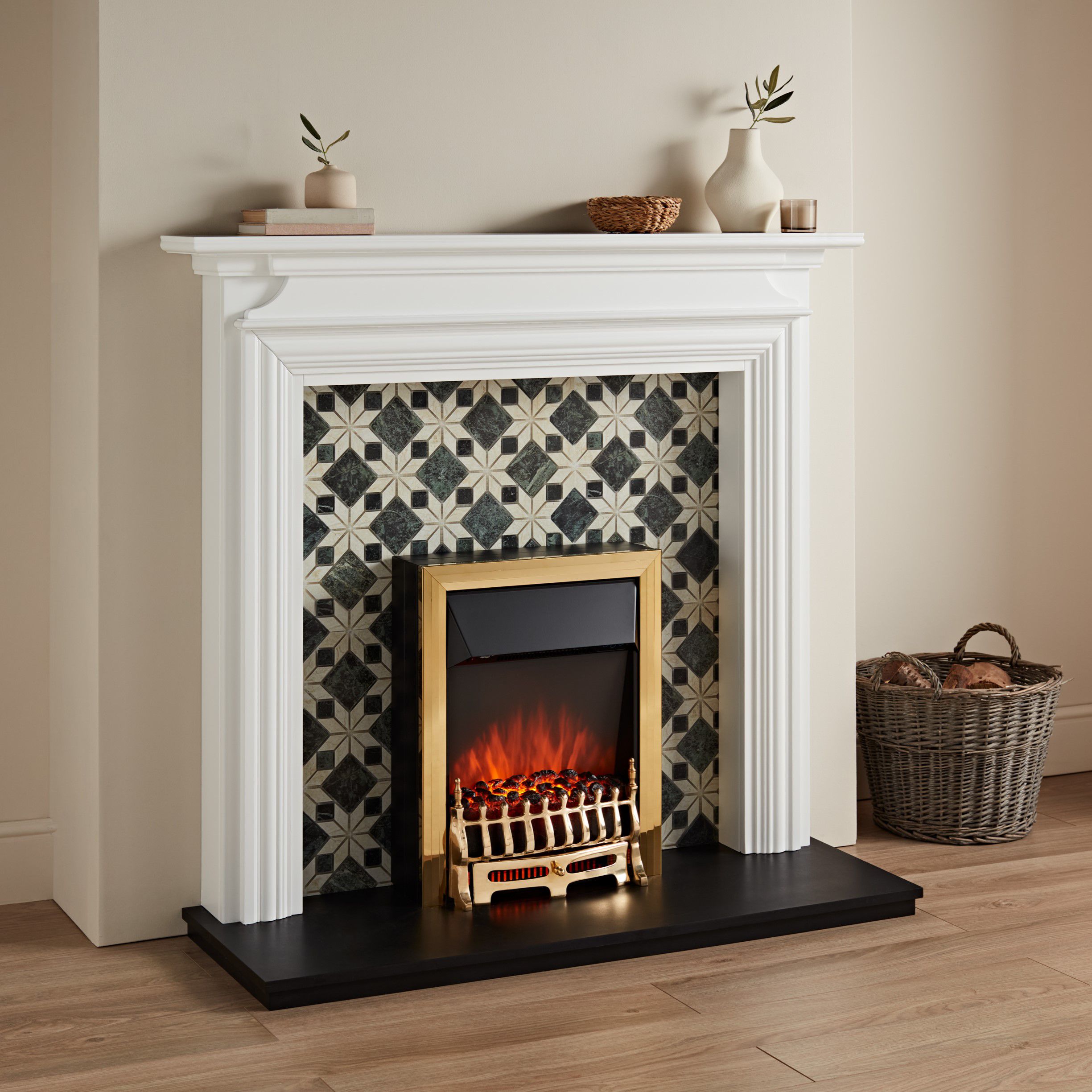Focal Point Charlottesville White & black MDF Timeless Fireplace ...