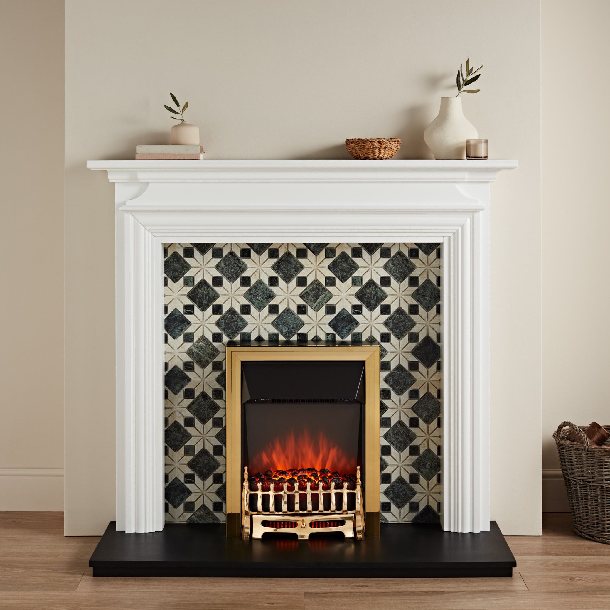 Focal Point Charlottesville White & black MDF Timeless Fireplace ...