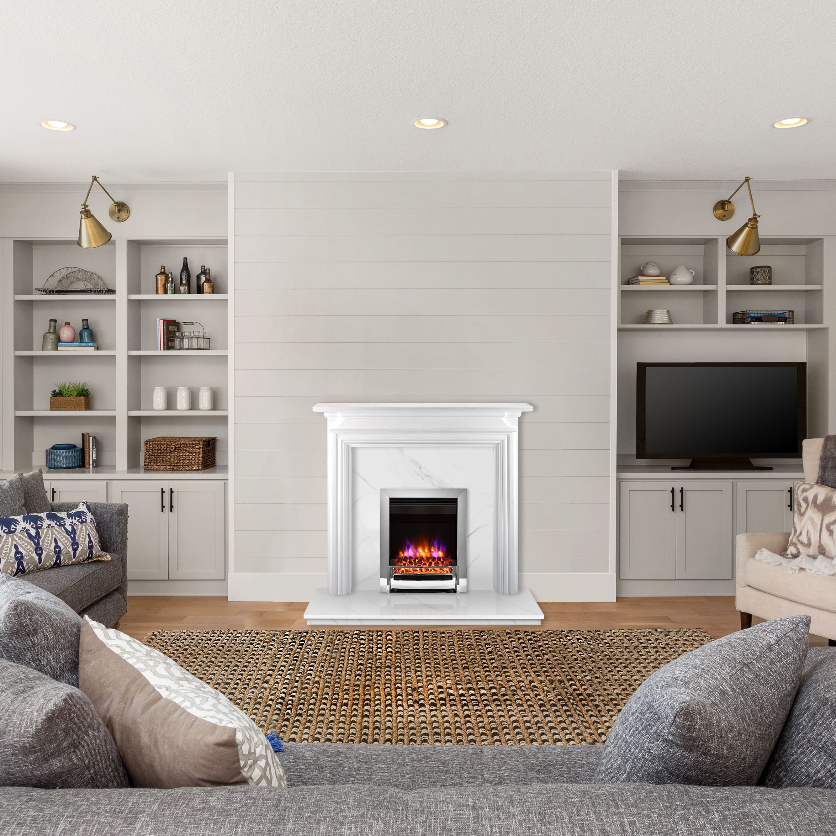 Focal Point Contemporary Marble effect Back panel & hearth (W)1250mm (D ...