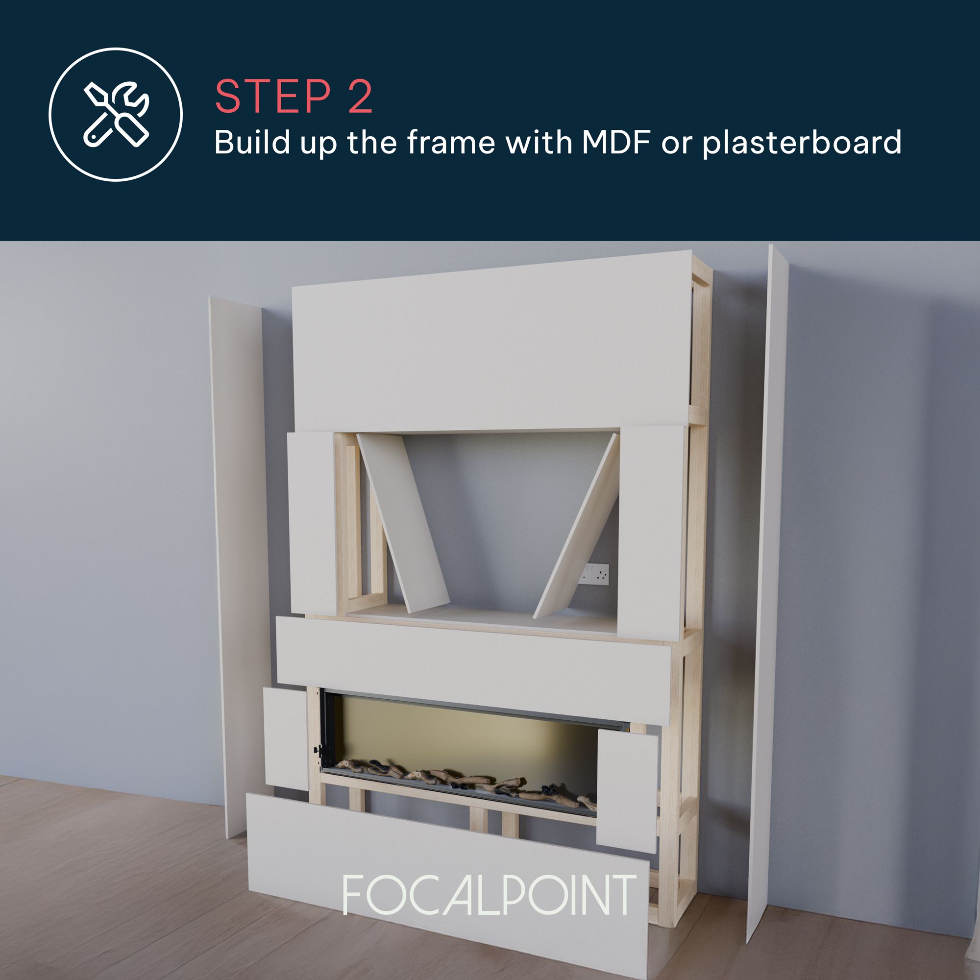 Focal Point Eccentra 1250 2kW Black Media wall Fire (H)514mm (W)1266mm (D)220mm