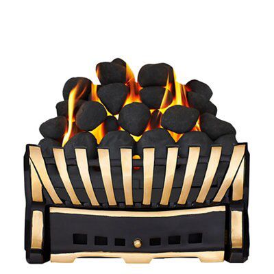 Focal Point Elegance Black Brass effect Manual control Gas Fire tray ...