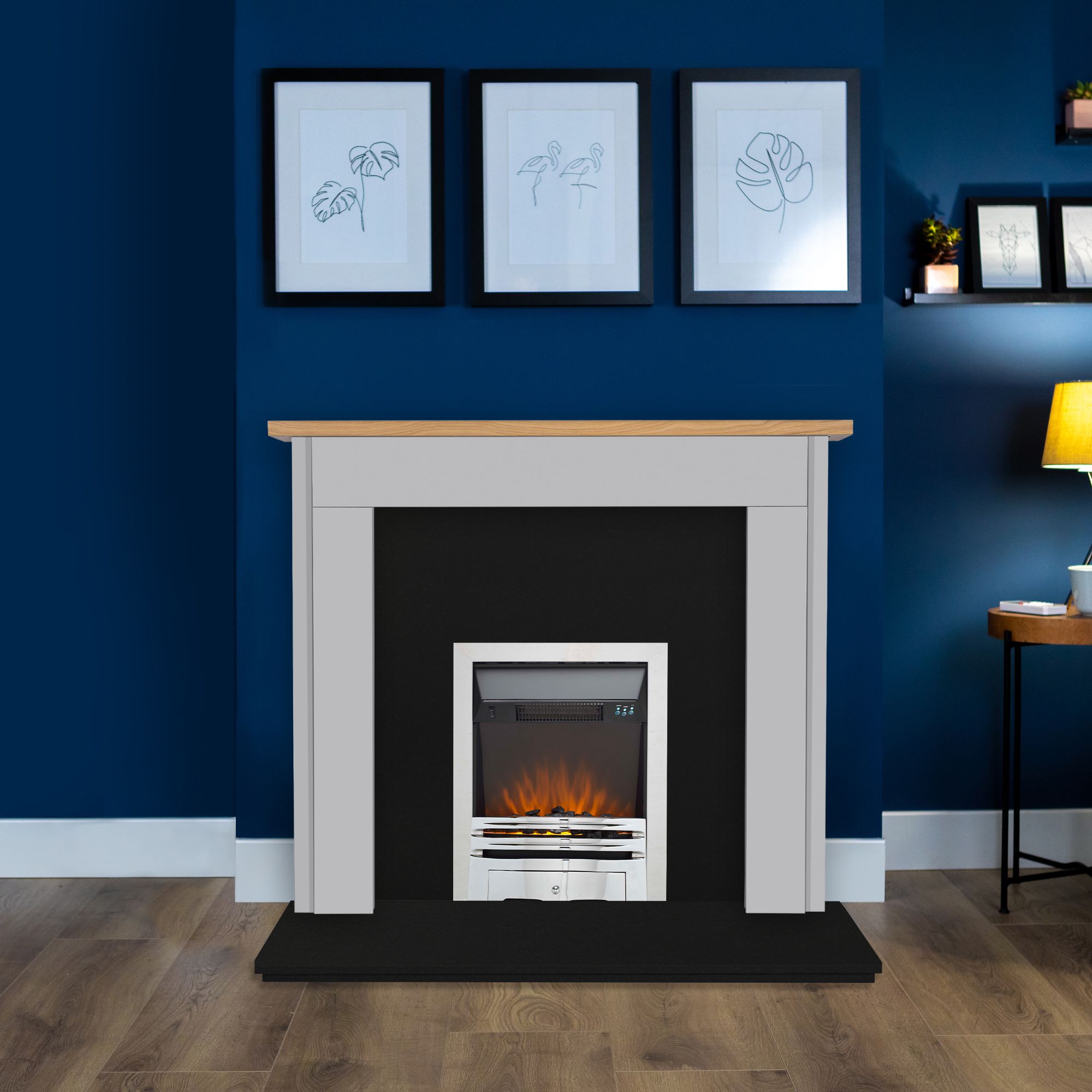 Focal Point Maine Grey & oak Medium-density fibreboard (MDF) Fire surround