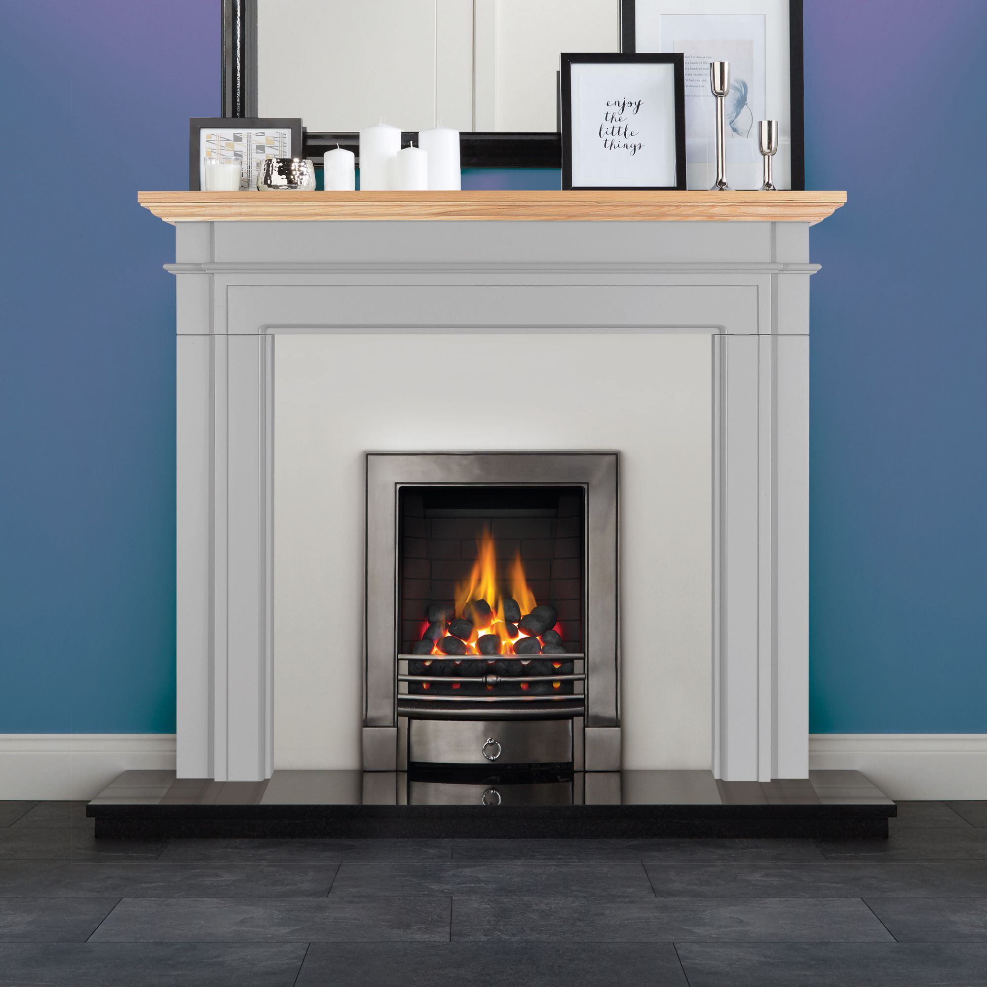 Focal Point Montana Grey & oak Medium-density fibreboard (MDF) Fire ...