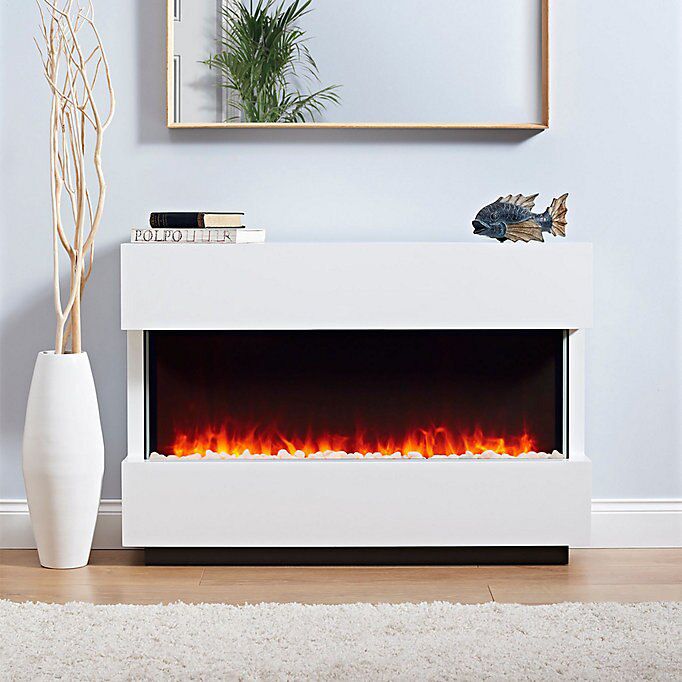 Focal Point Panoramic White Freestanding Electric Fire suite