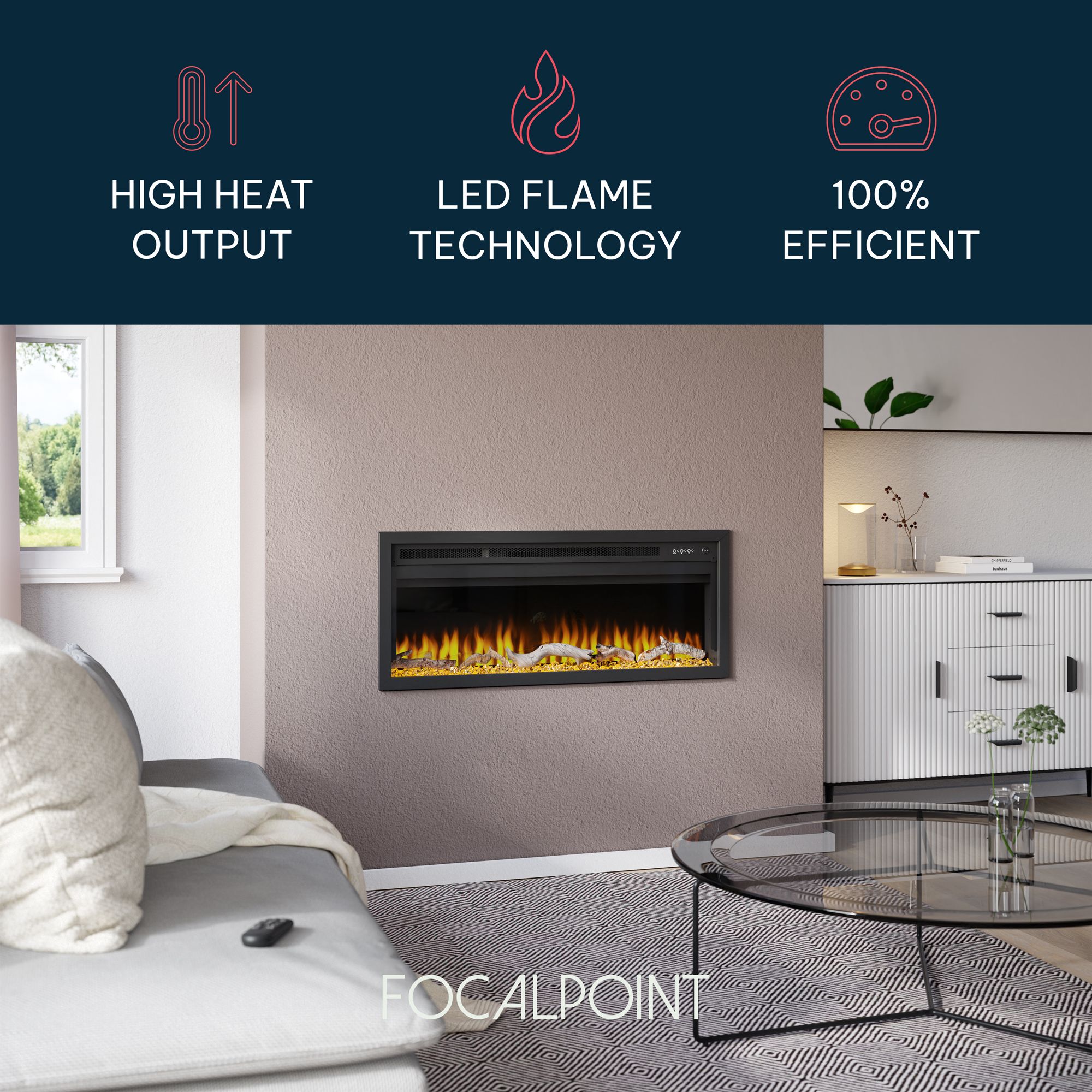 Focal Point Sasanoa 60" 1.5kW Matt Black Inset Electric Fire (H)455mm ...