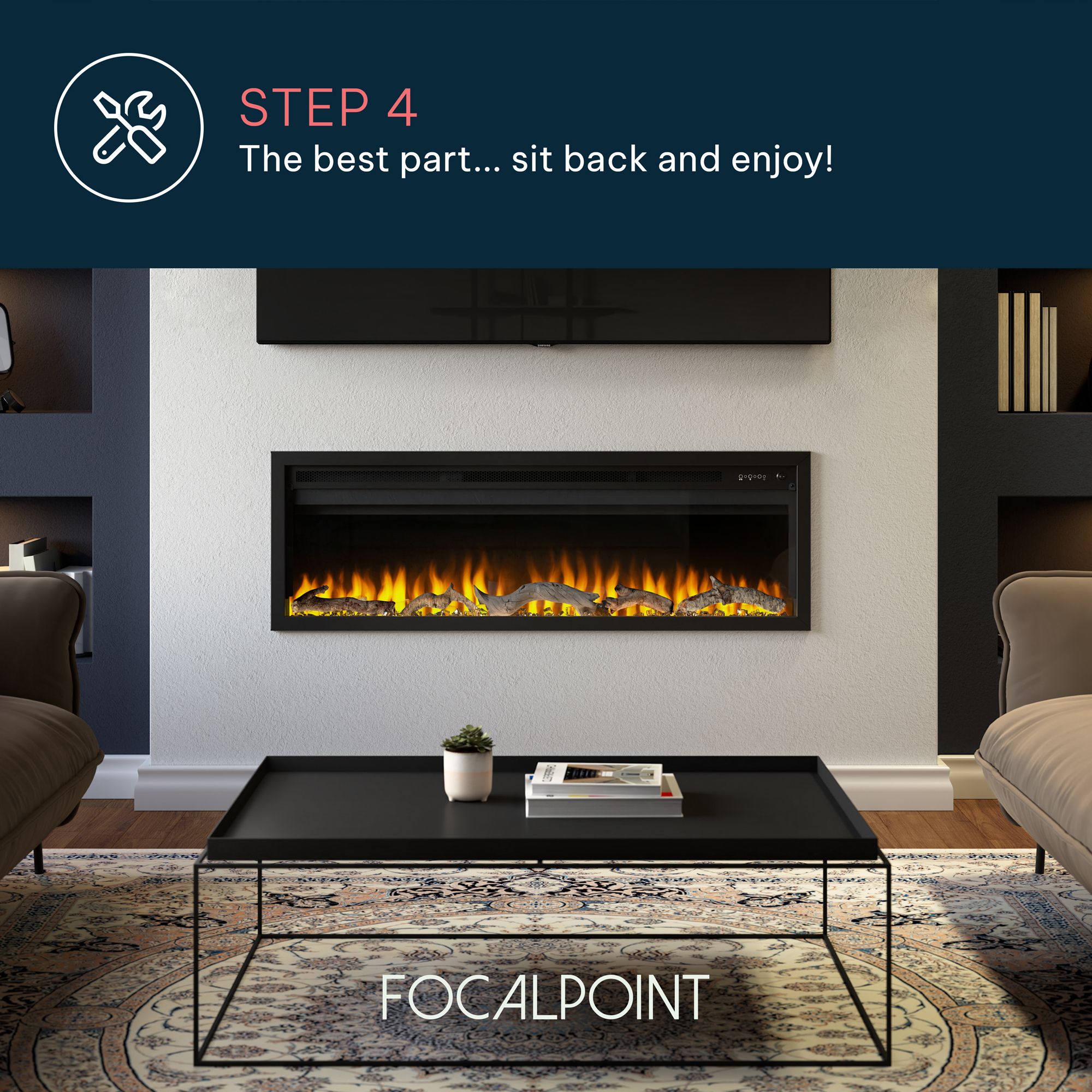 Focal Point Sasanoa 60" 1.5kW Matt Black Inset Electric Fire (H)455mm ...