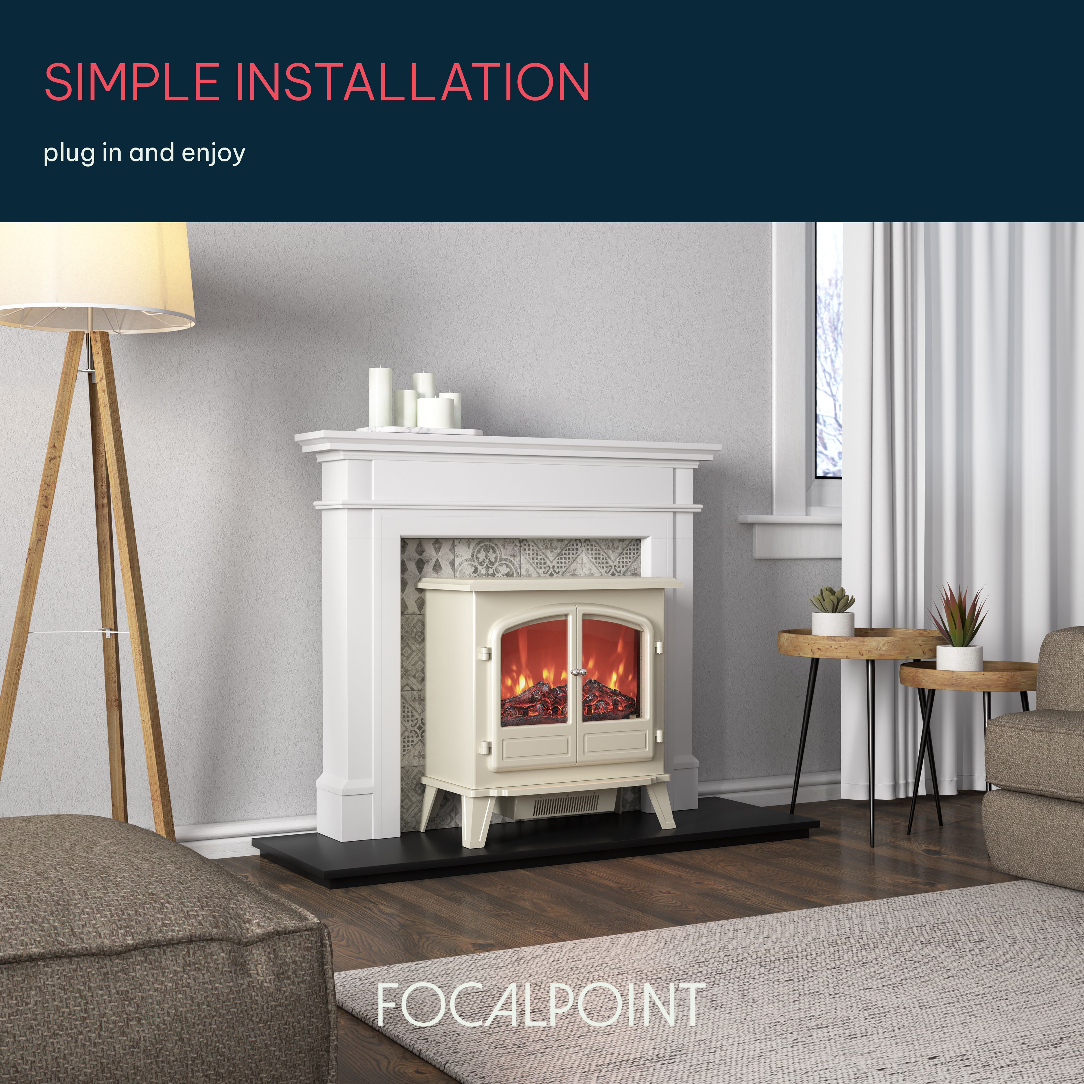 Focal Point Weybourne 1850W Matt Cream Electric Stove (H)670mm (W)635mm