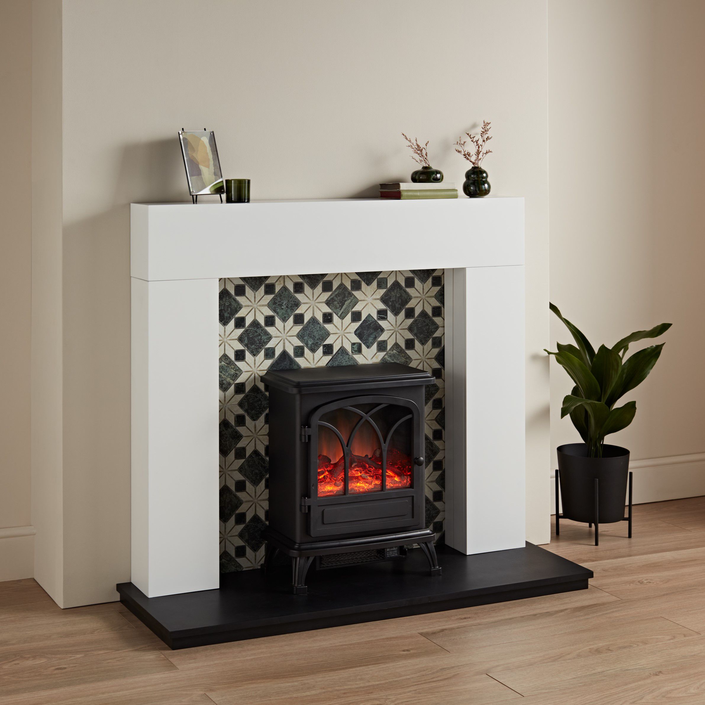 Focal Point Wichita White & black MDF Timeless Fireplace surround set