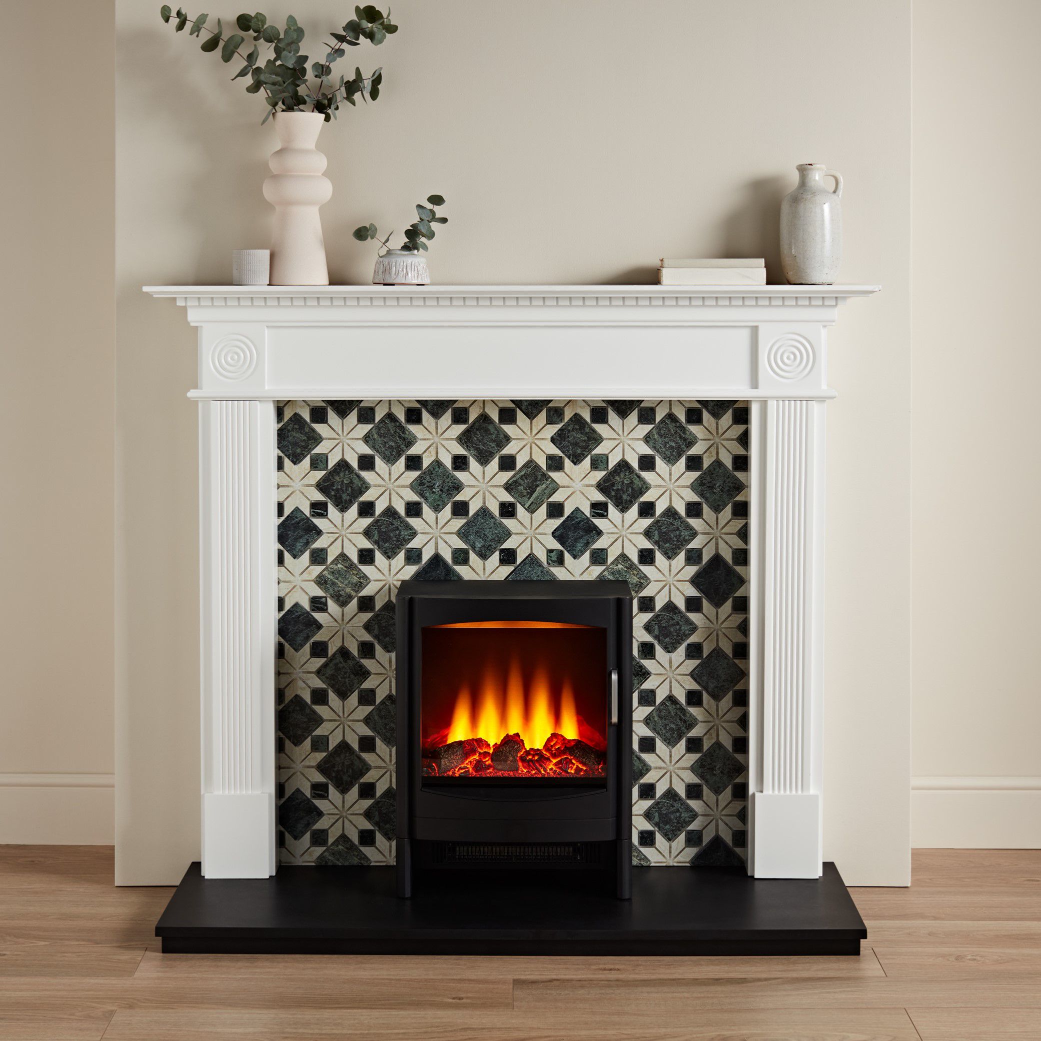 Focal Point Woodthorpe White & black MDF Timeless Fireplace surround set
