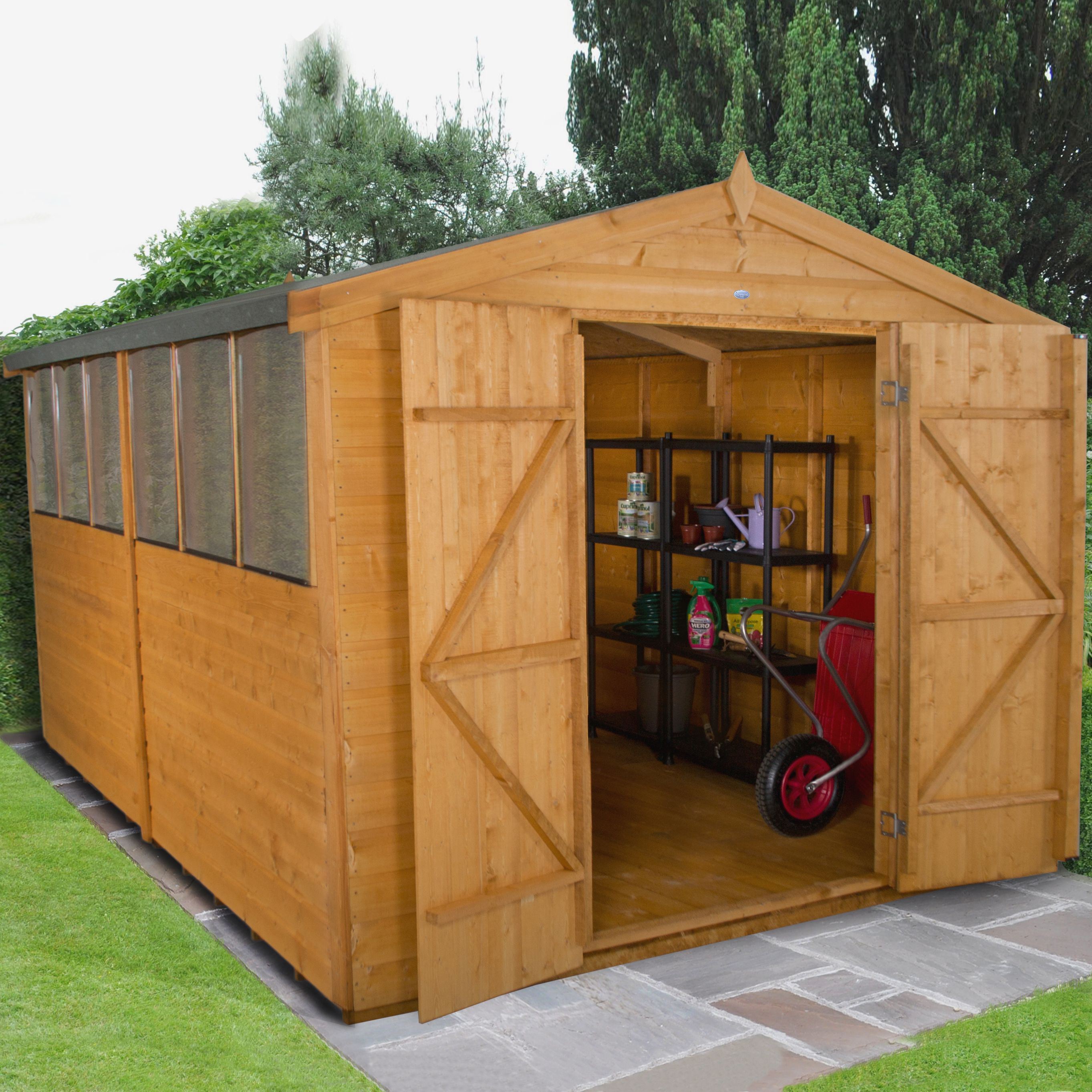 Forest Garden 12x8 Apex Dip treated Shiplap Wooden Shed with floor ...