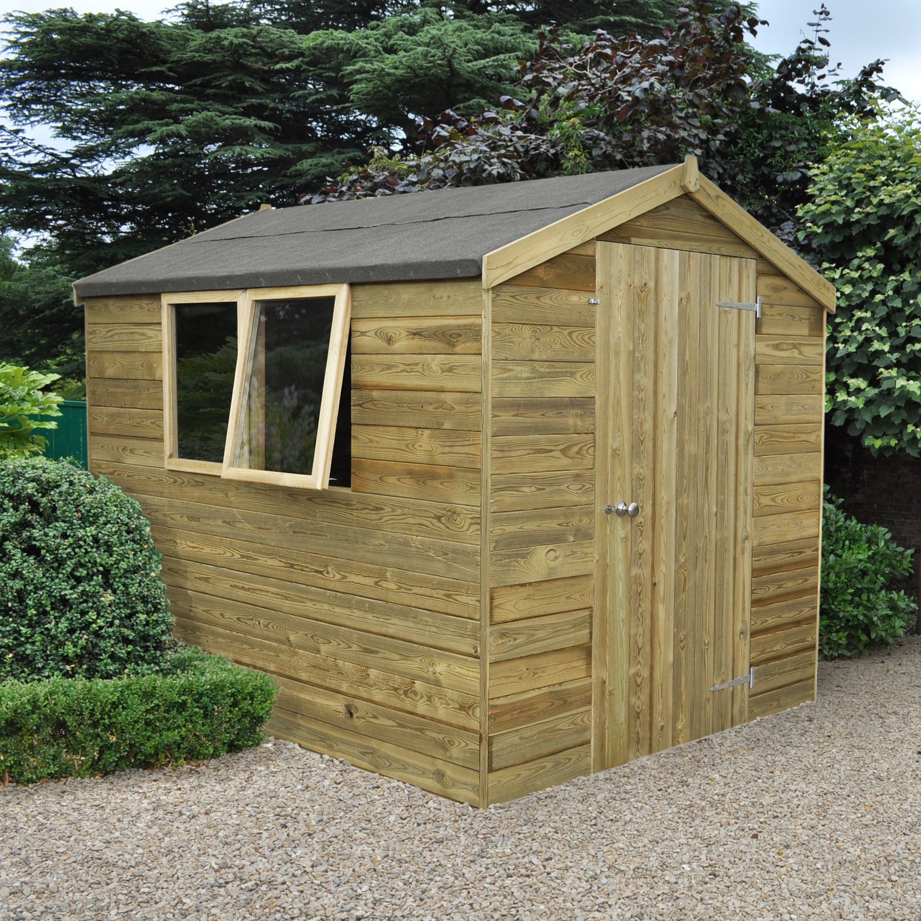 Forest Garden 8x6 ft Apex Green Wooden Shed with floor & 1 window ...
