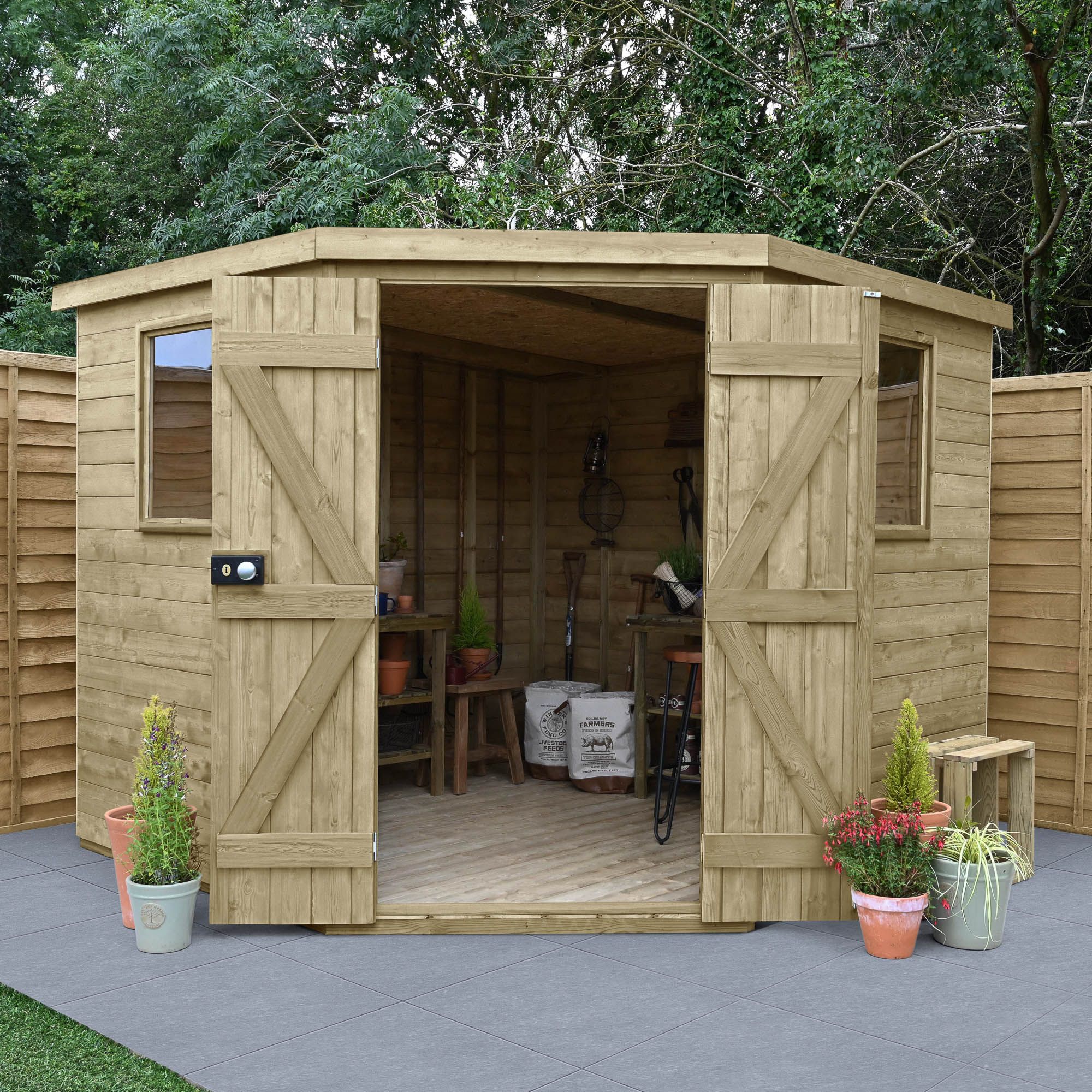 Forest Garden 8x8 ft Pent 2 door Shed with floor & 2 windows - Assembly ...