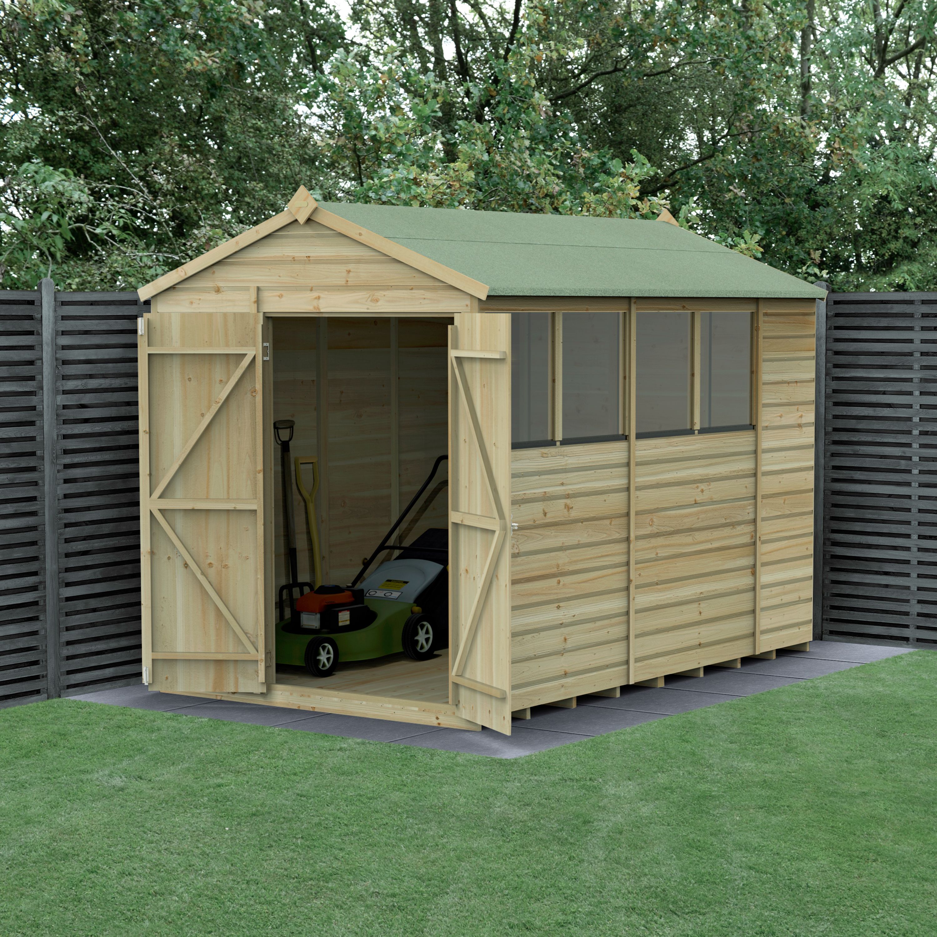 Shop Forest Garden Beckwood 10x6 ft Apex Natural timber Wooden 2 door ...