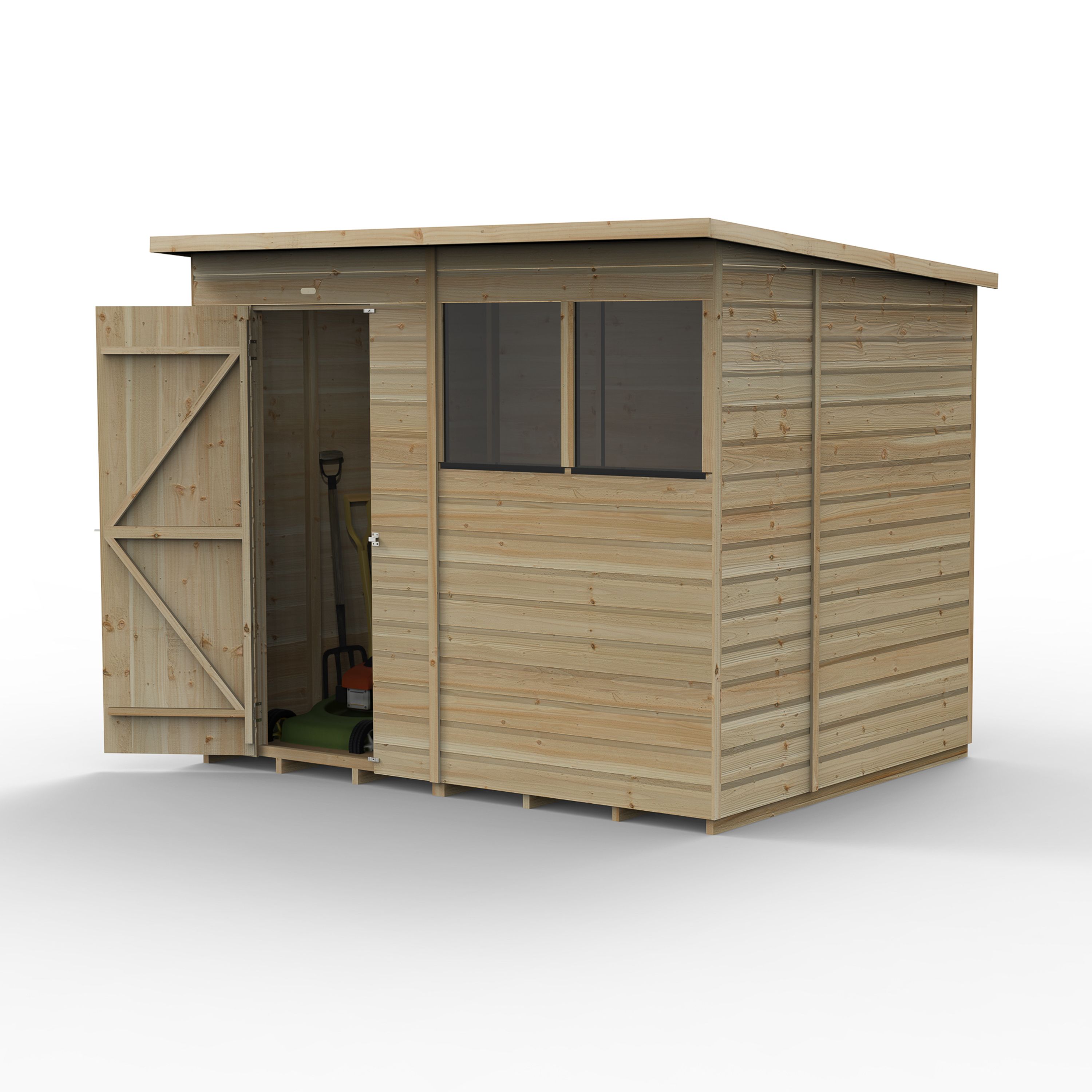 FOREST GARDEN BECKWOOD 8X6 FT PENT NATURAL TIMBER WOODEN SHED WITH ...
