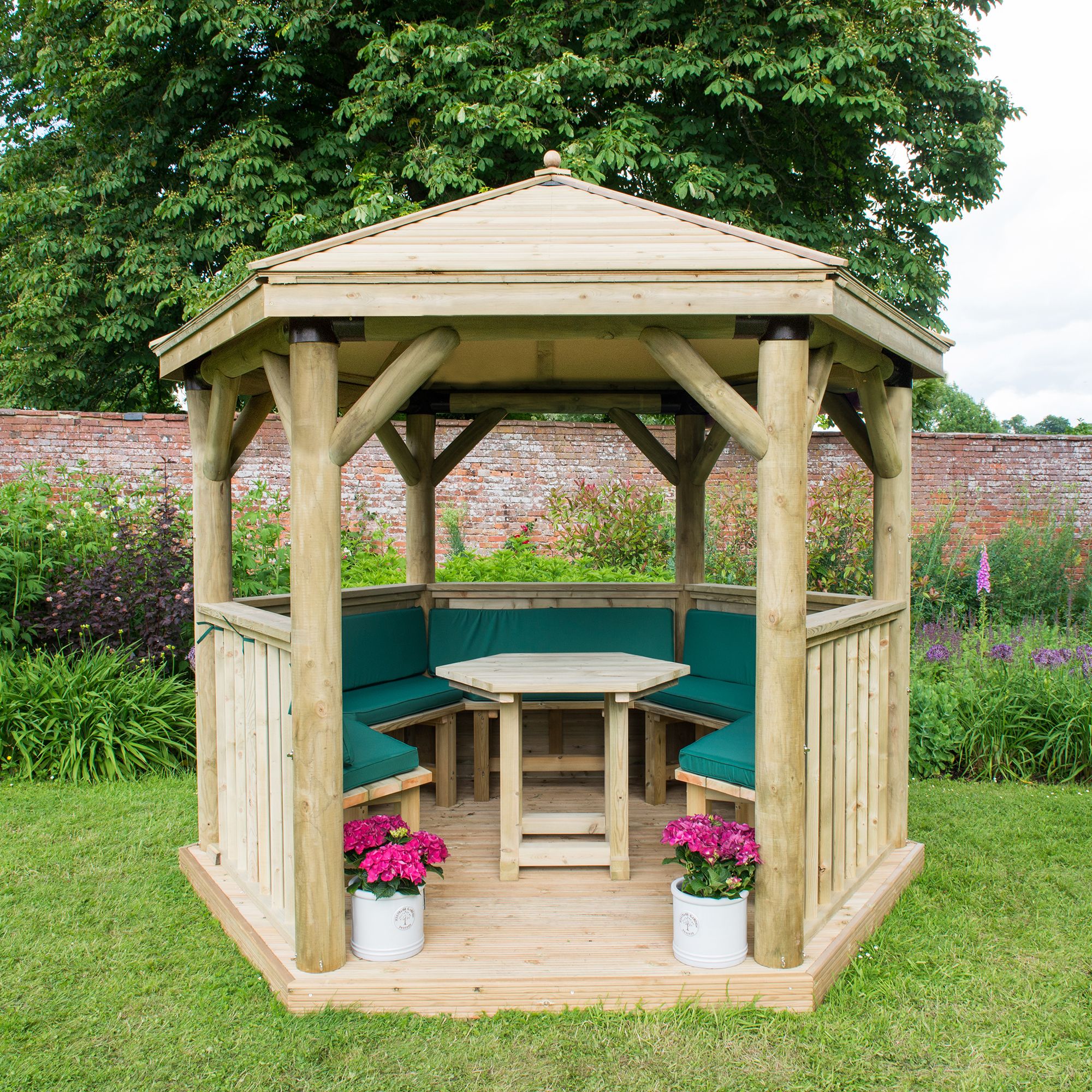 Forest Garden Furnished Hexagonal Gazebo, (W)3.3m (D)2.84m with Floor ...
