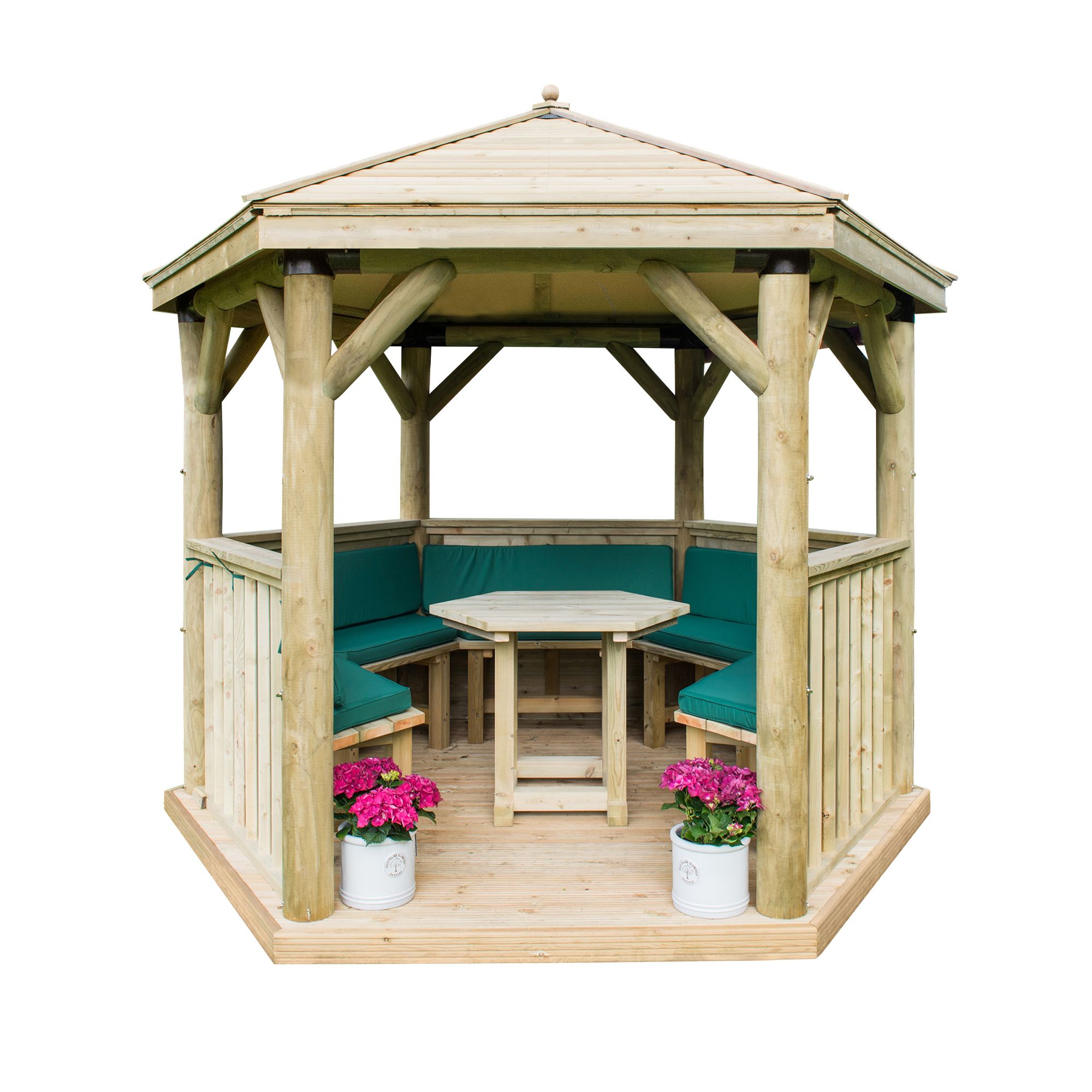 Forest Garden Furnished Hexagonal Gazebo, (W)3.3m (D)2.84m with Floor ...