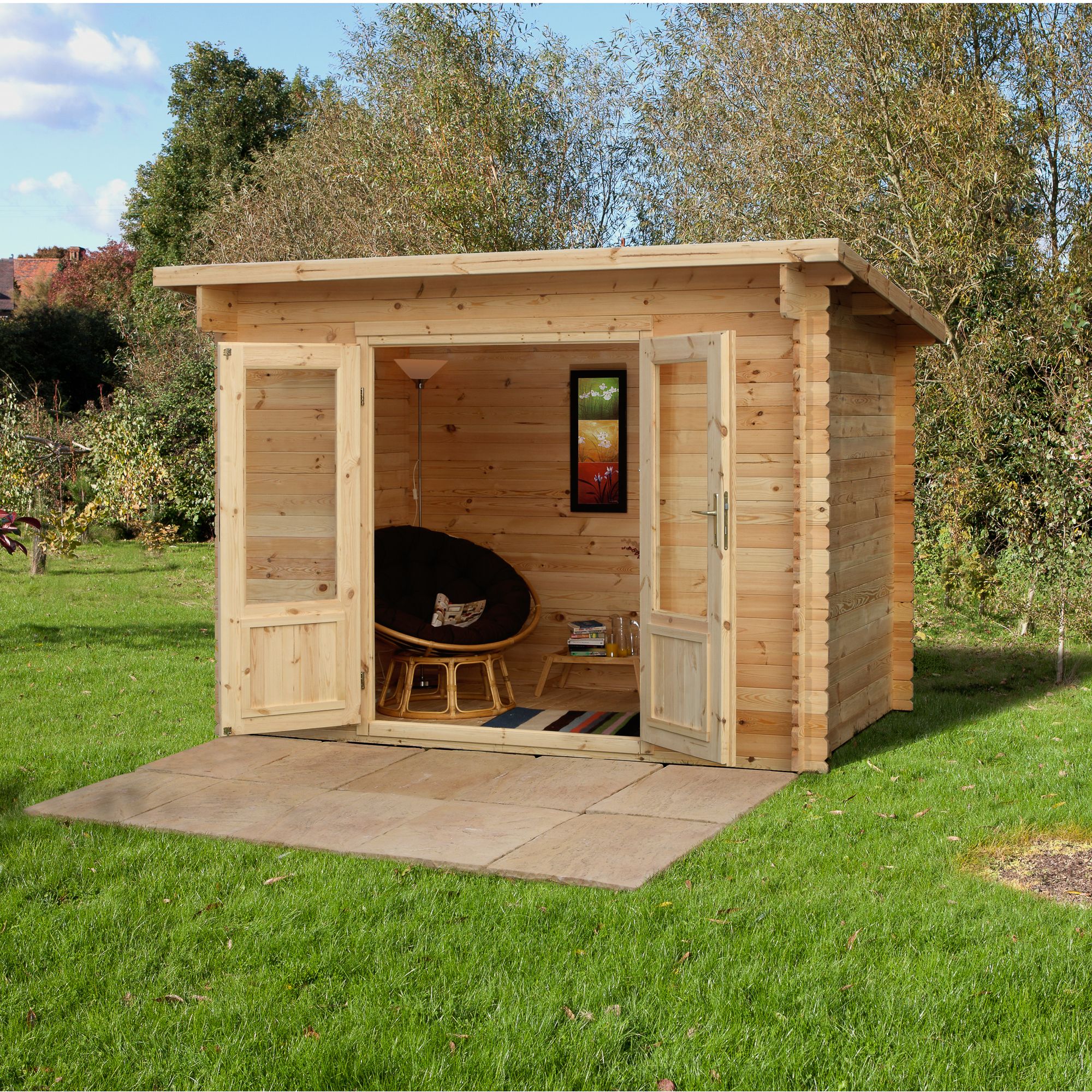 Forest Garden Harwood 3x2 Toughened glass Pent Loglap Solid wood Cabin ...