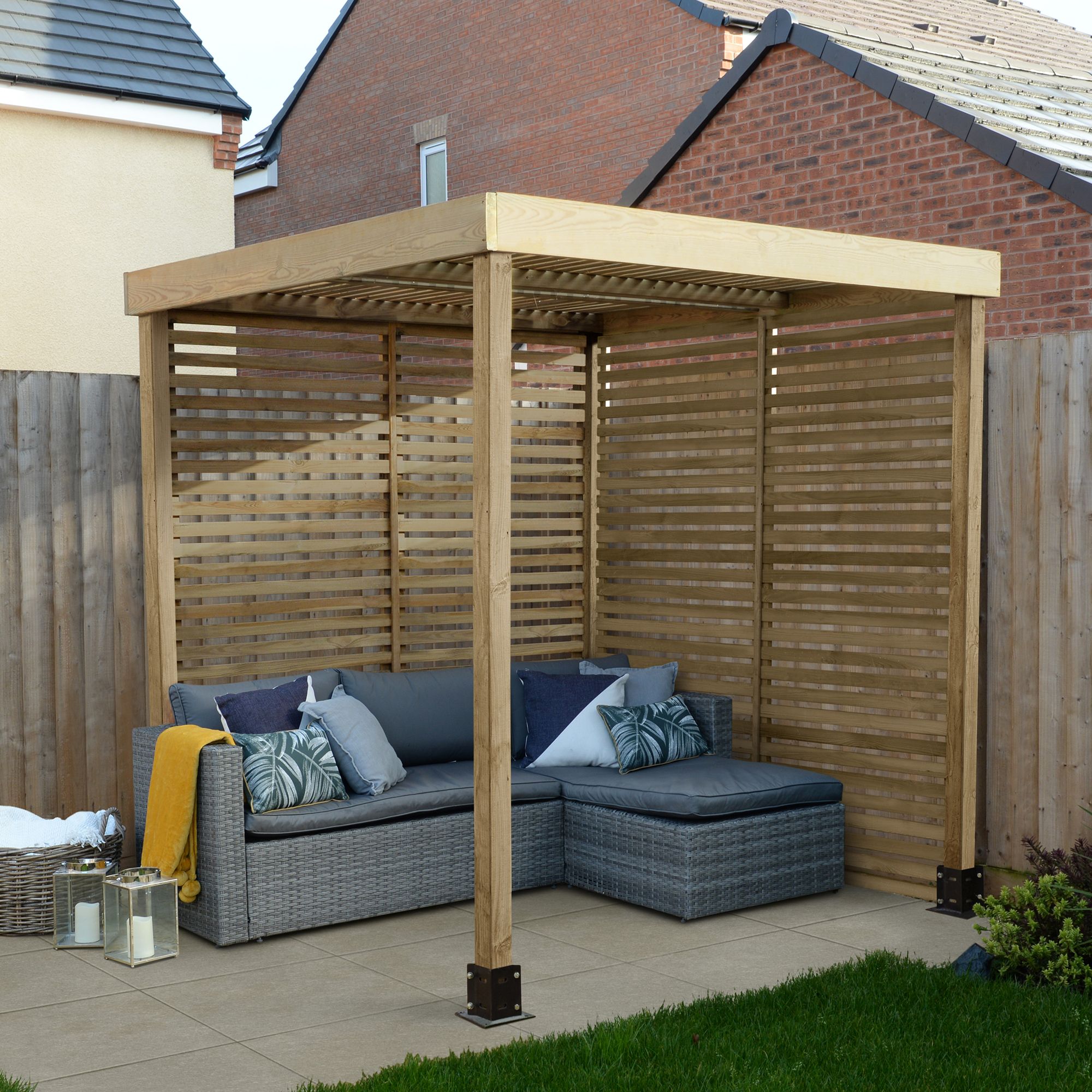 Forest Garden Modular Square Pergola, (H)2045mm (W)1970mm with 2 pairs ...