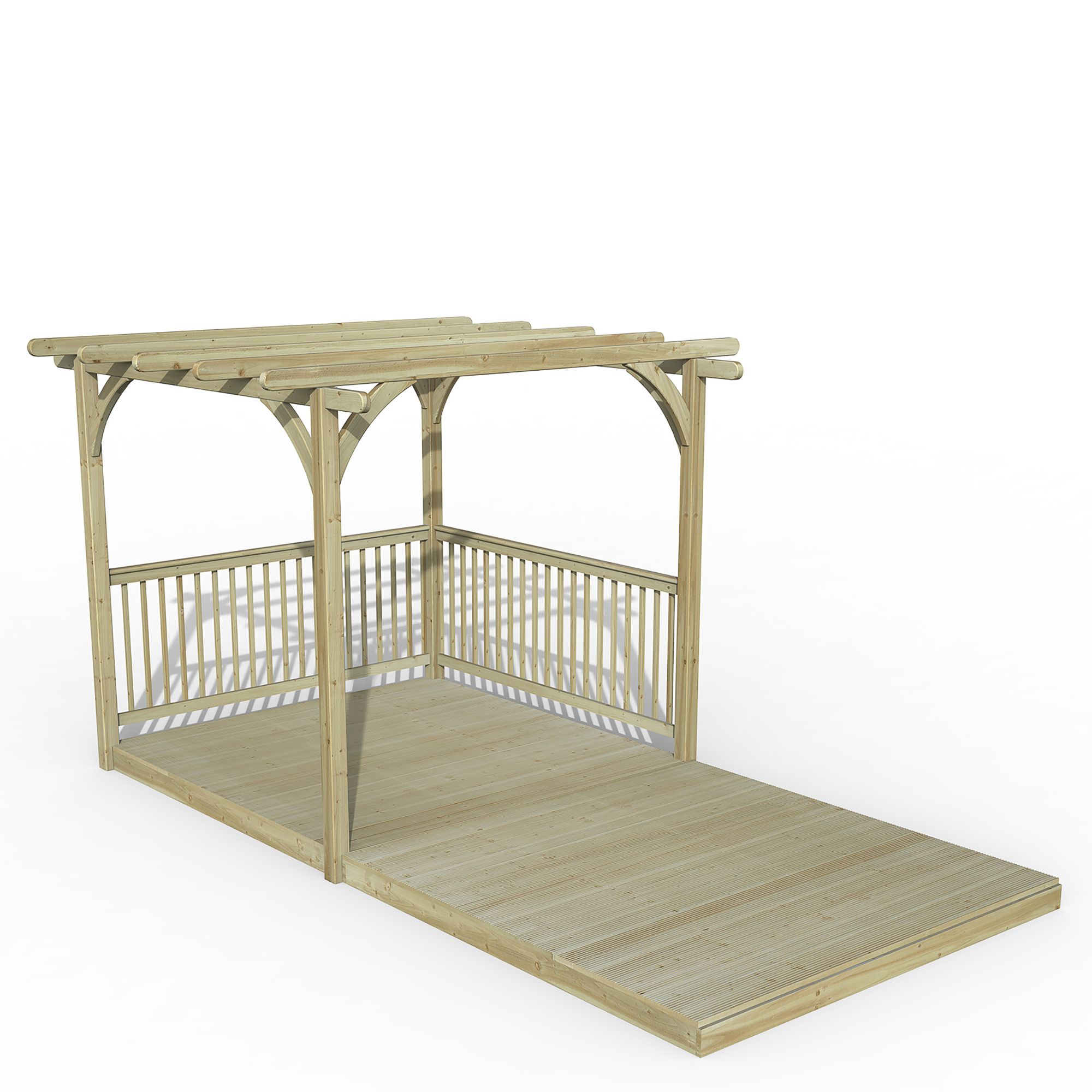 Forest Garden Natural Rectangular Pergola & decking kit x2 Balustrade ...