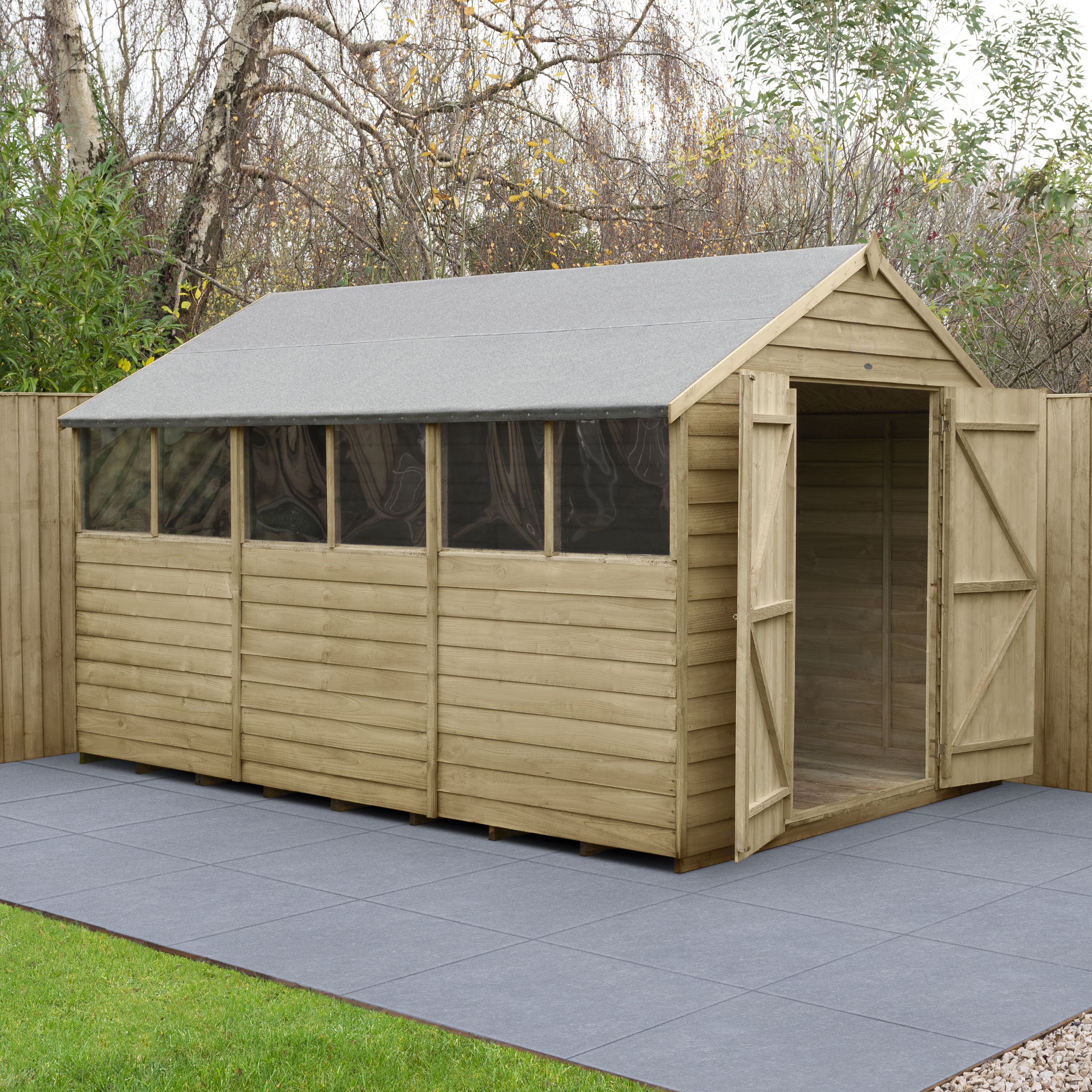 Forest Garden Overlap 12x8 ft Apex Wooden 2 door Shed with floor & 6 ...