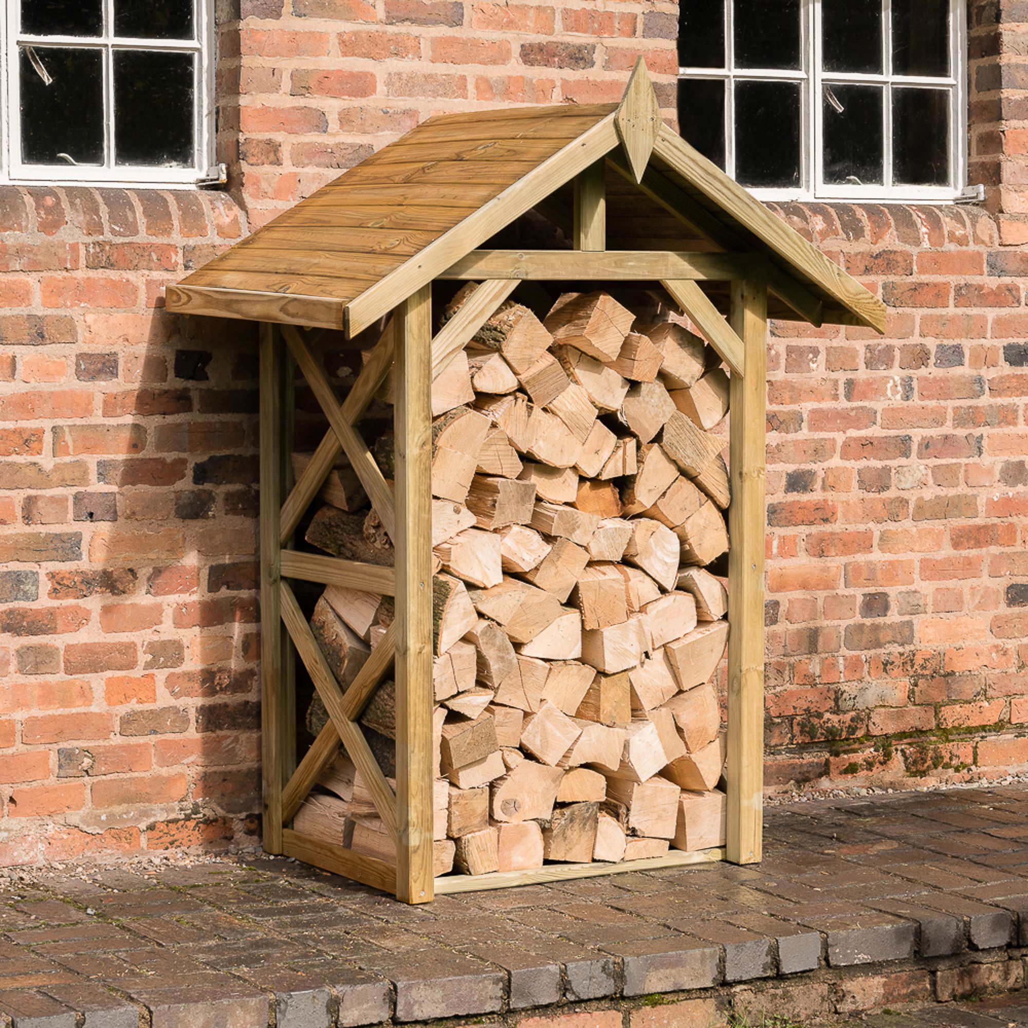 Forest Garden Timber 5x4 ft Apex Wall log store | DIY at B&Q