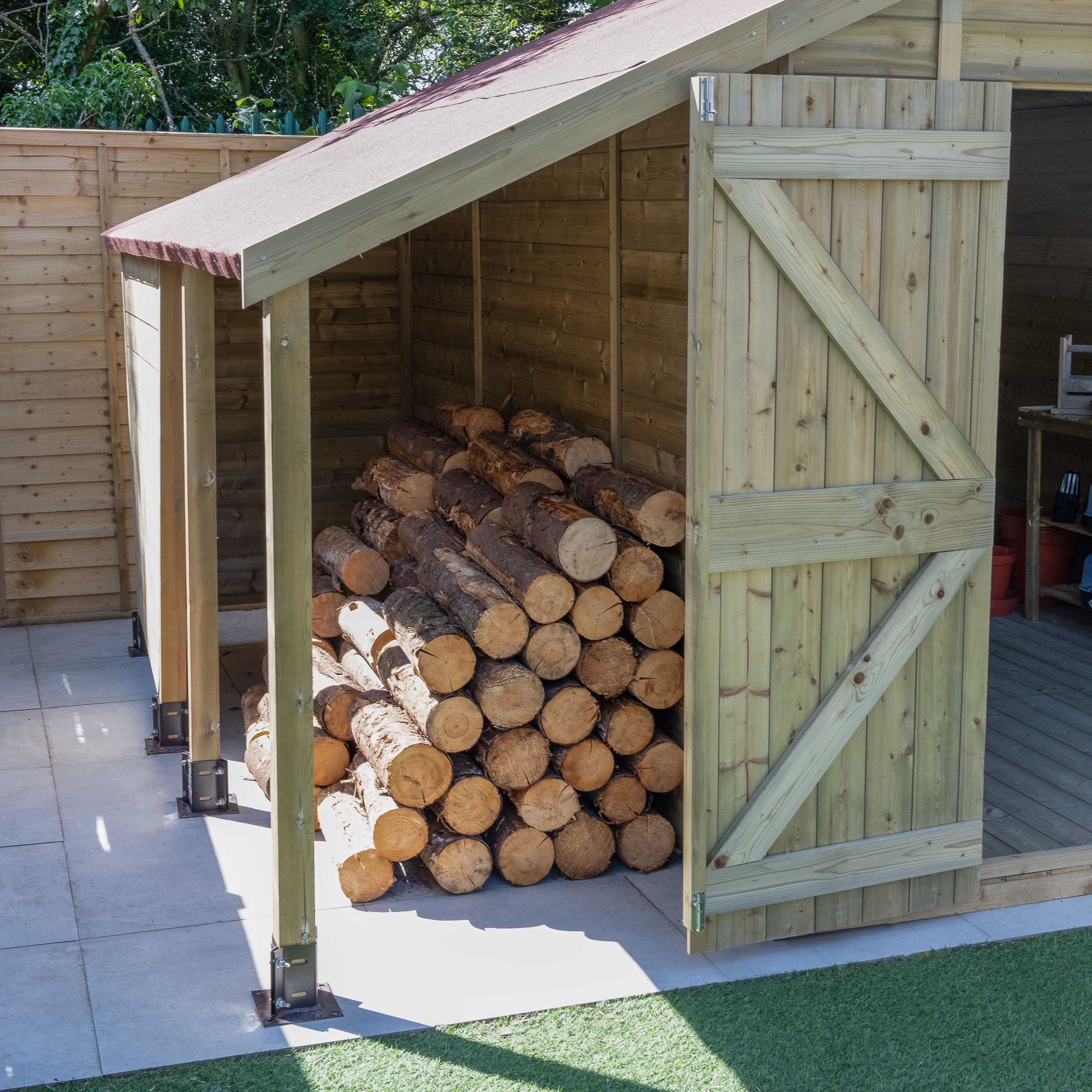 Forest Garden Timberdale log store 10x8 ft Apex Wooden 2 door Shed with ...
