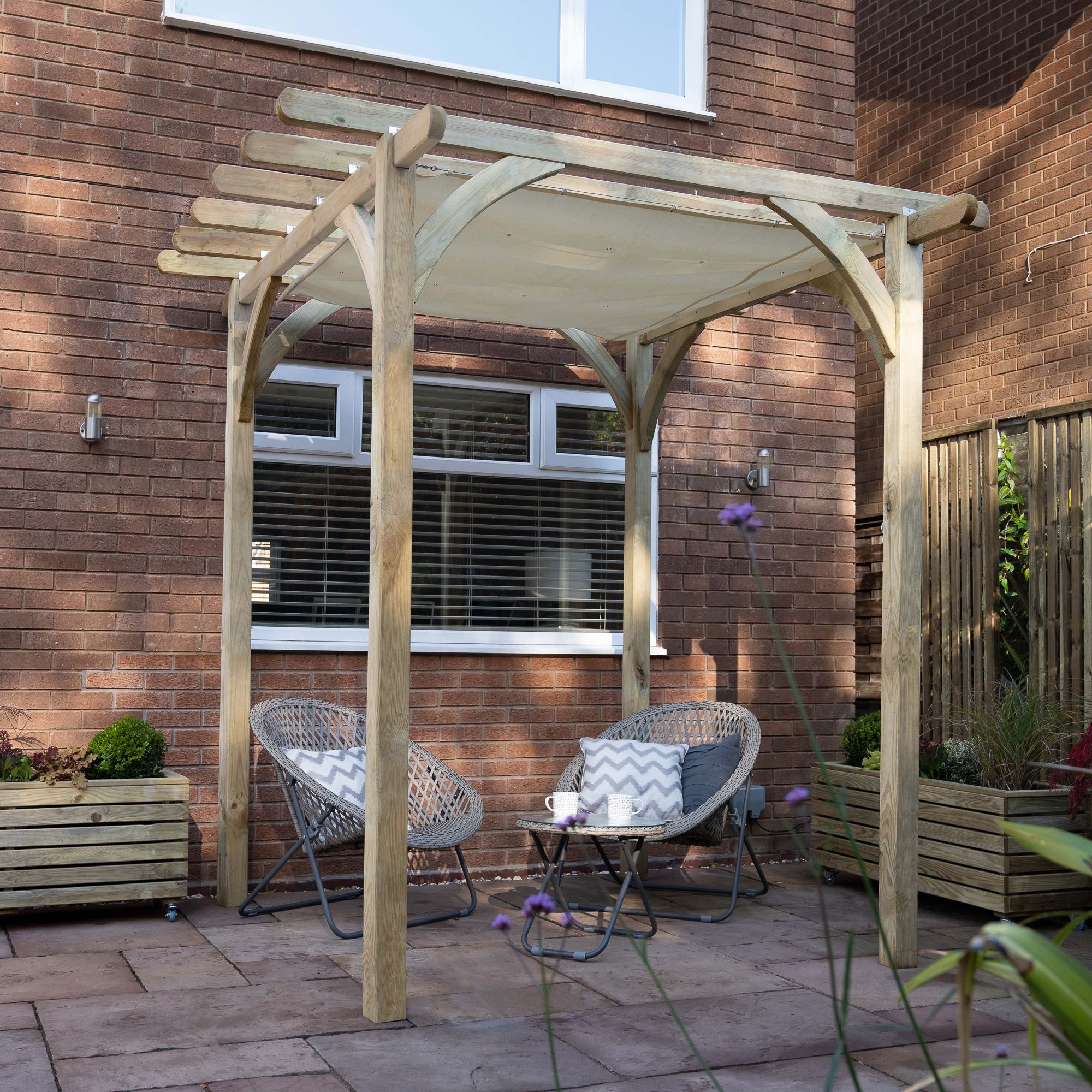 Forest Garden Ultima Cream Square Pergola & decking kit, x4 Post (H) 2 ...