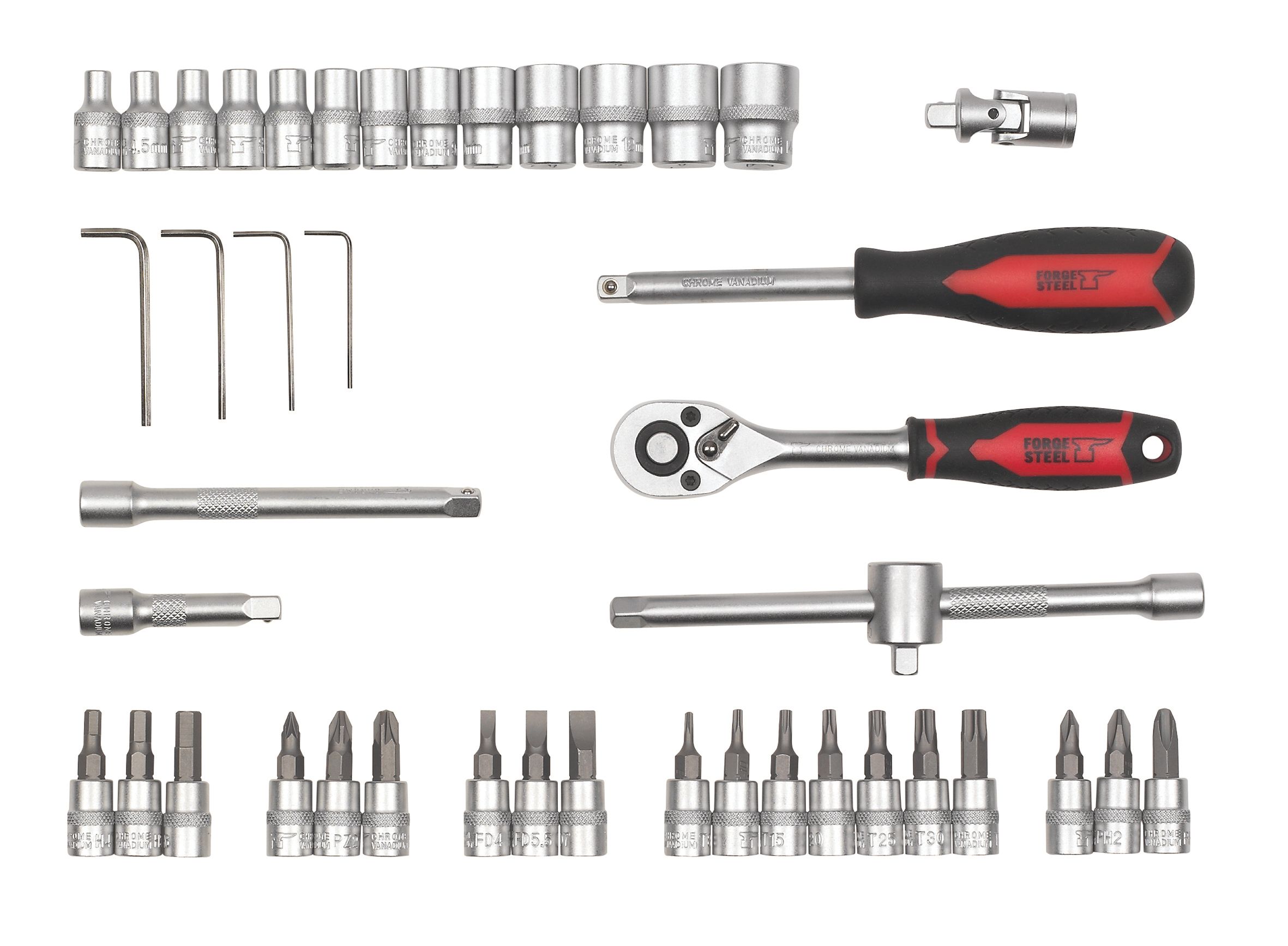 Forge Steel 43 piece ¼" Socketry set
