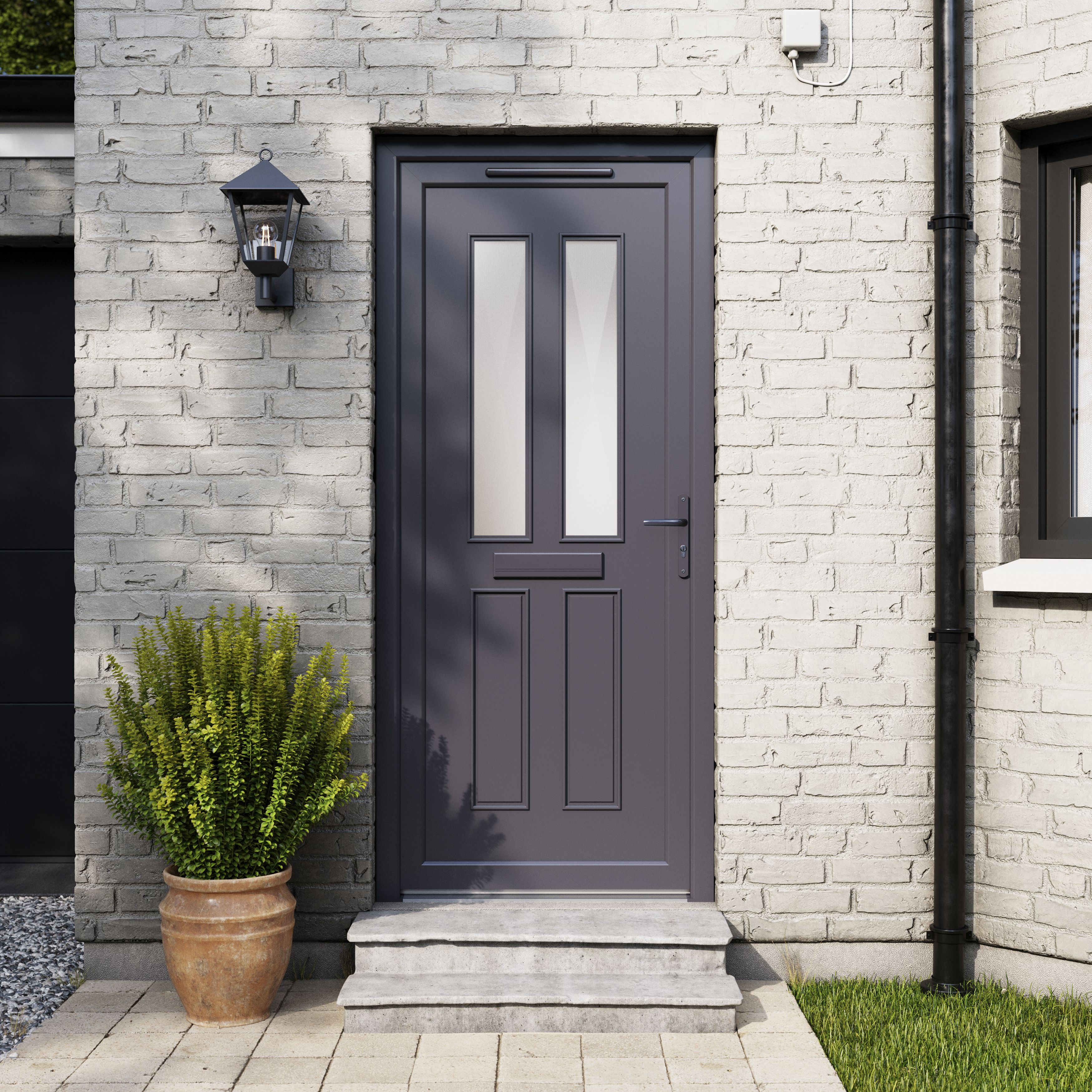 Fortia Chesil Frosted Glazed Anthracite LH External Front Door set, (H ...