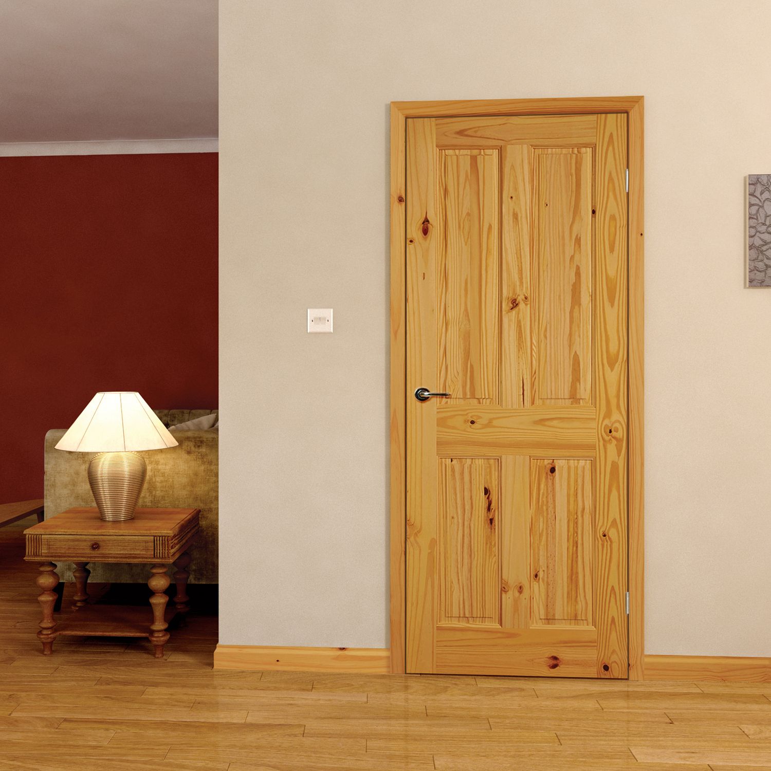 Fortia Knotty 4 panel Unglazed Victorian Natural Pine veneer Internal ...
